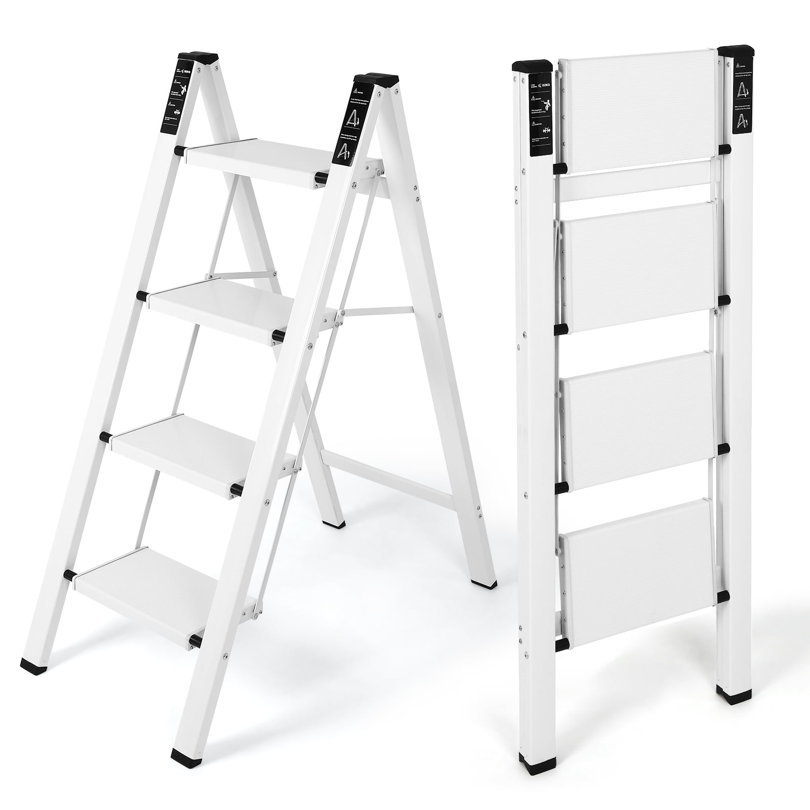 Aluminum 4 Step Ladder, Folding Step Stool with Non-Slip and Sturdy ...