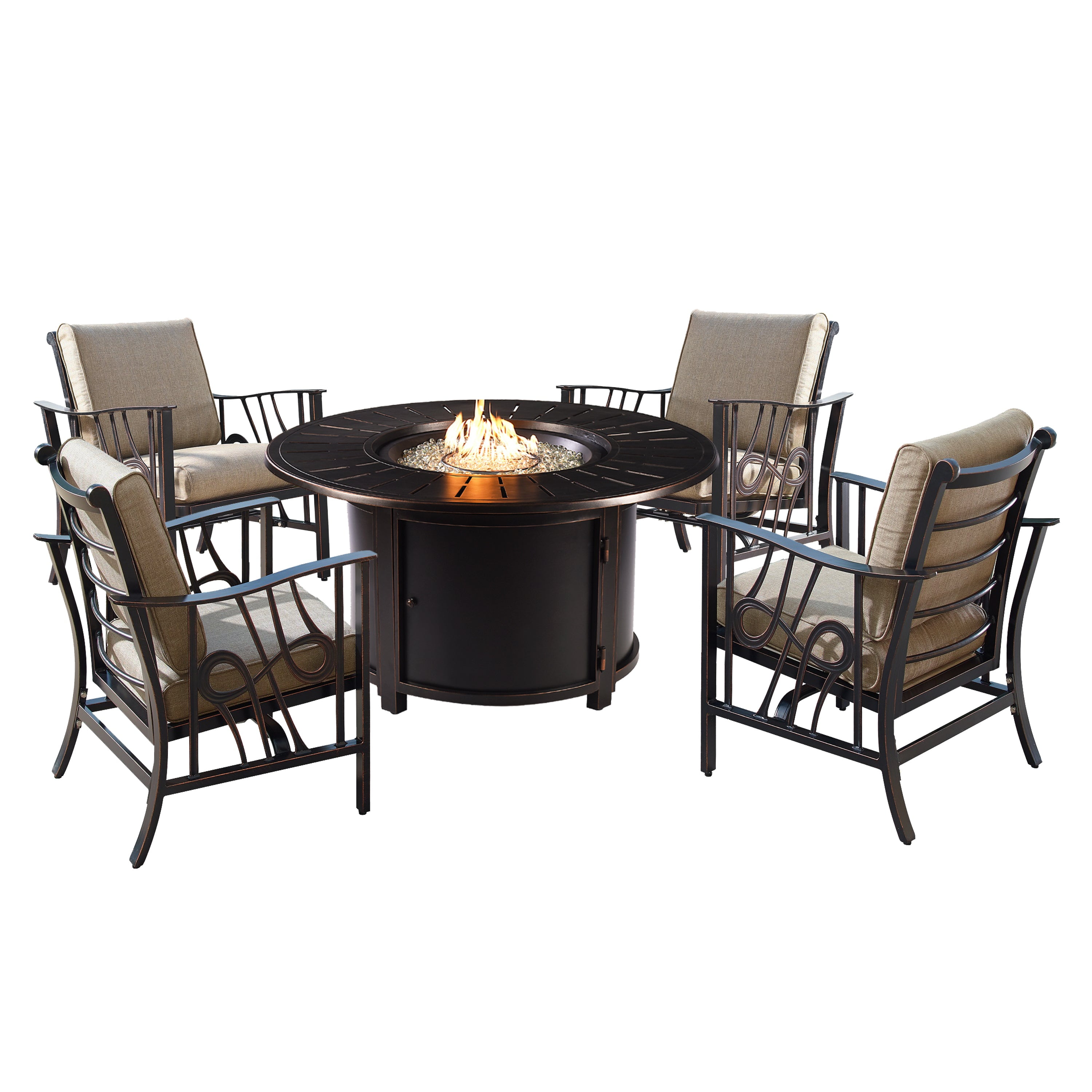 Aluminum 44-in Round Antique Copper Fire Table Set with Rocking Chairs ...