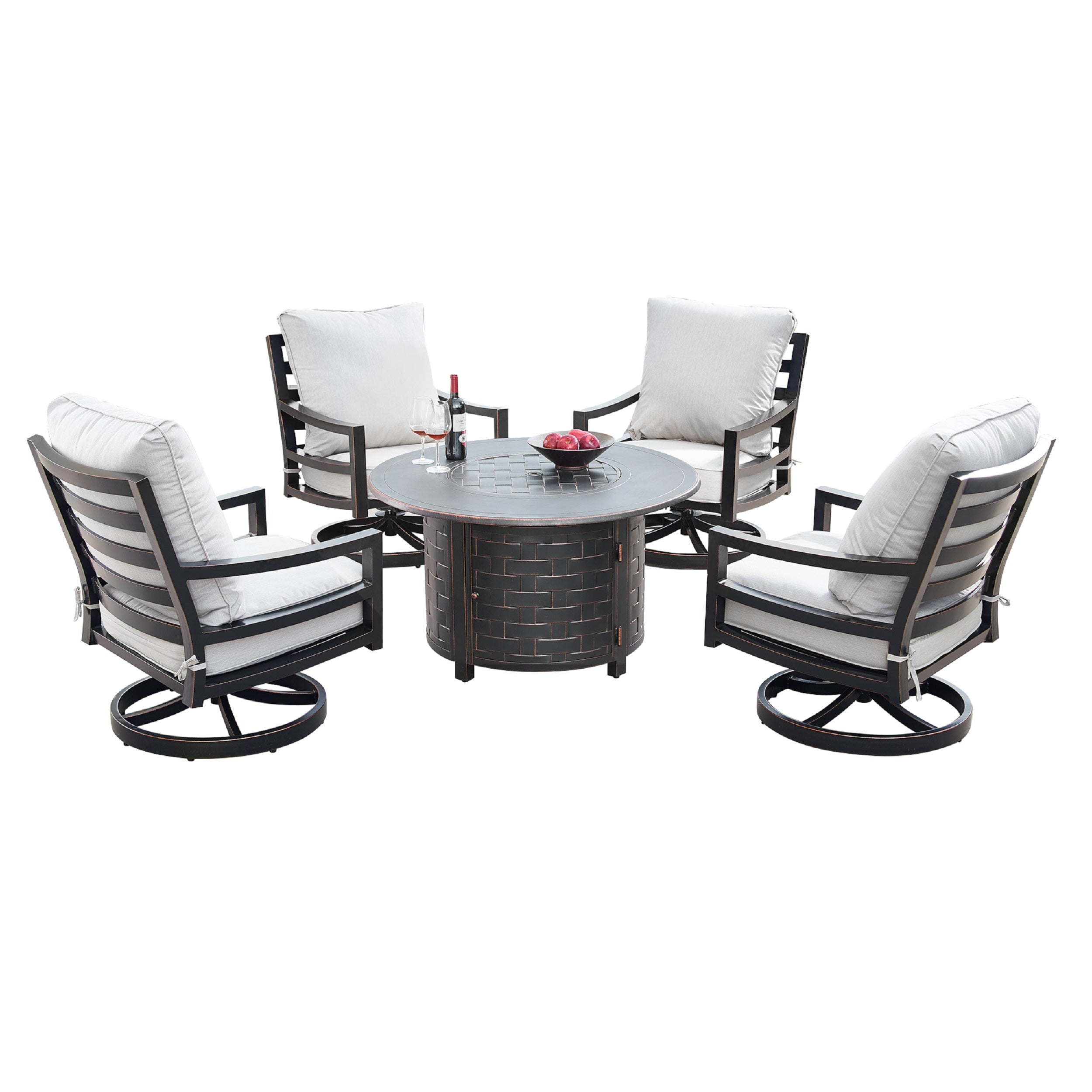 Aluminum 44-in Round Patio Fire Table Set with Swivel Rocking Chairs ...