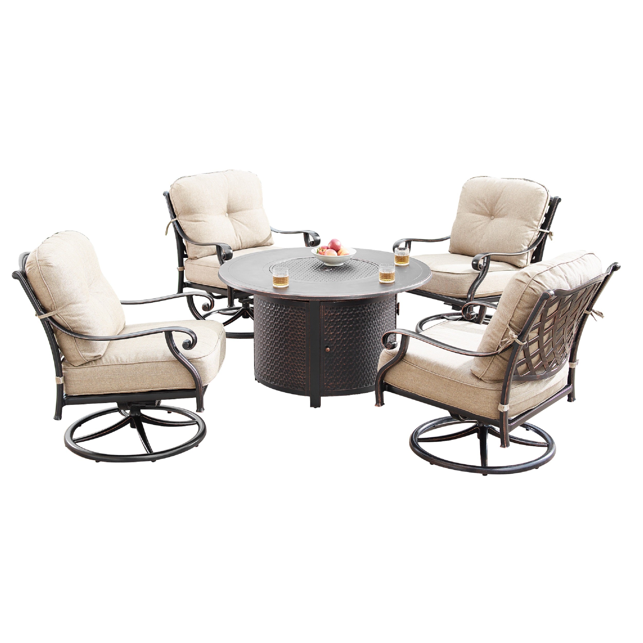 Aluminum 44-in Round Patio Fire Table Set with Swivel Rocking Chairs ...