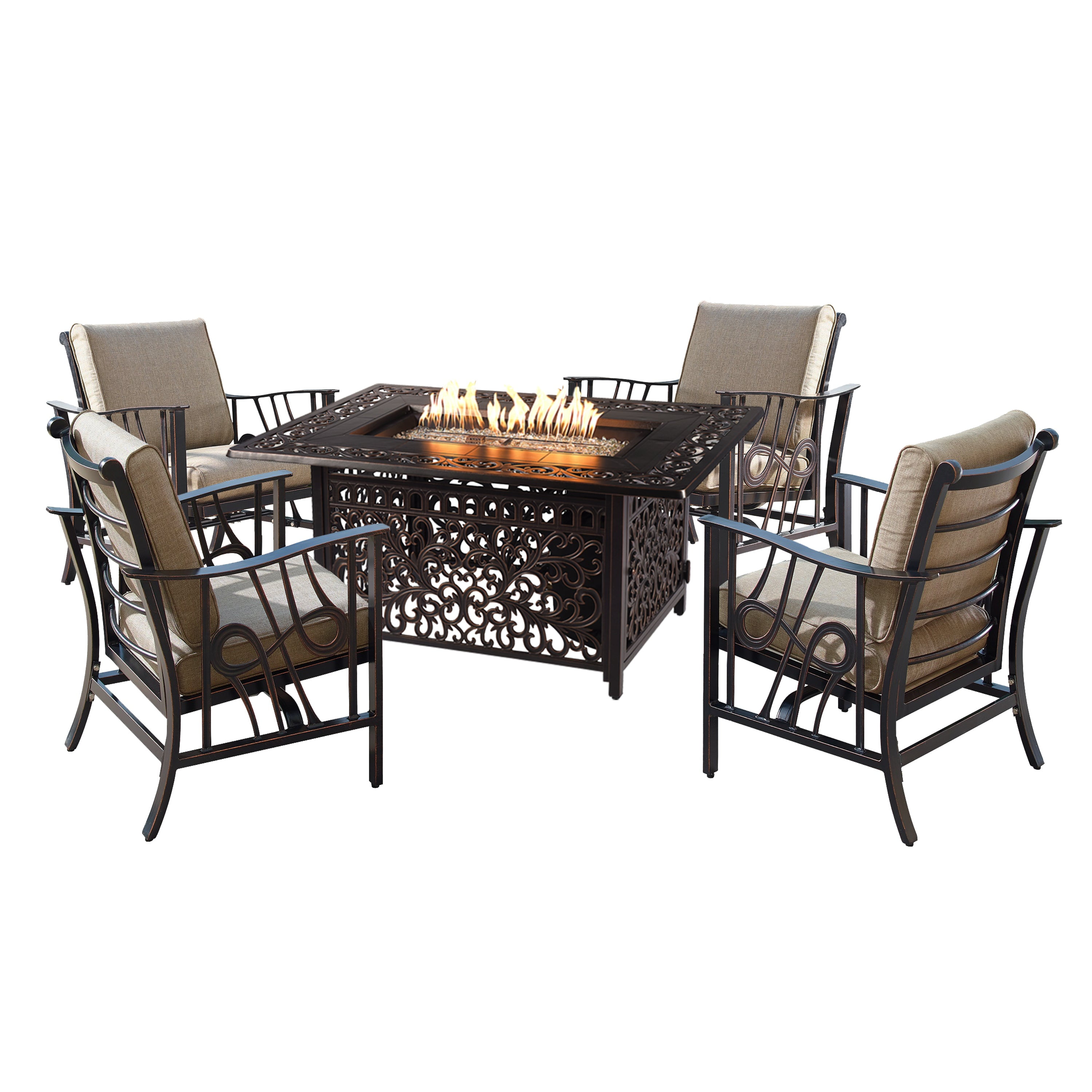 Aluminum 48-in Rectangular Patio Fire Table Set with Rocking Chairs ...