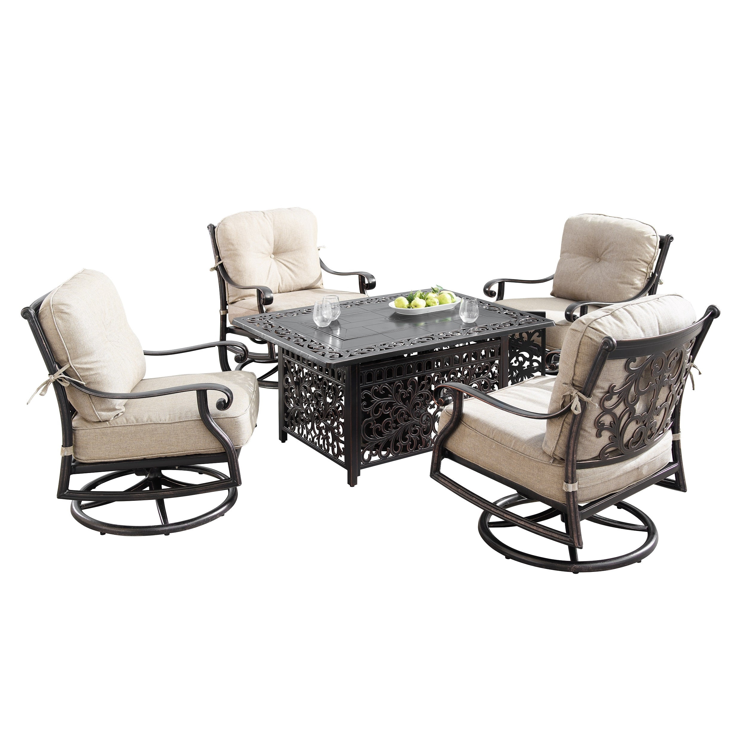 Aluminum 48-in Rectangular Patio Fire Table and Swivel Rocker Set ...