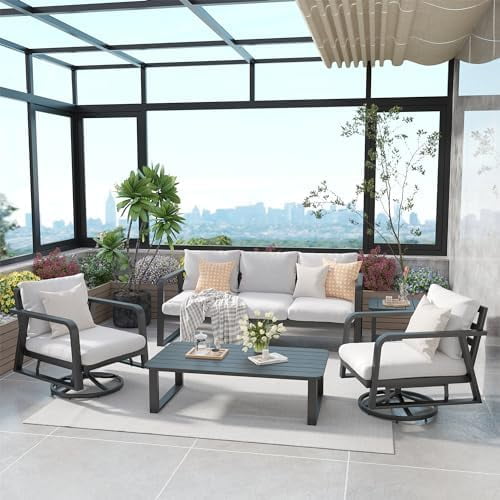 Aluminum 5 Piece Modern Patio Furniture Set for Porch, Sunroom, Deck ...