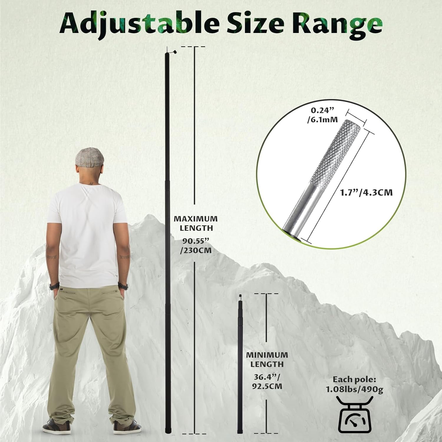 Aluminum Adjustable Camping Tarp Poles, Set Of 2, 90" Telescoping ...