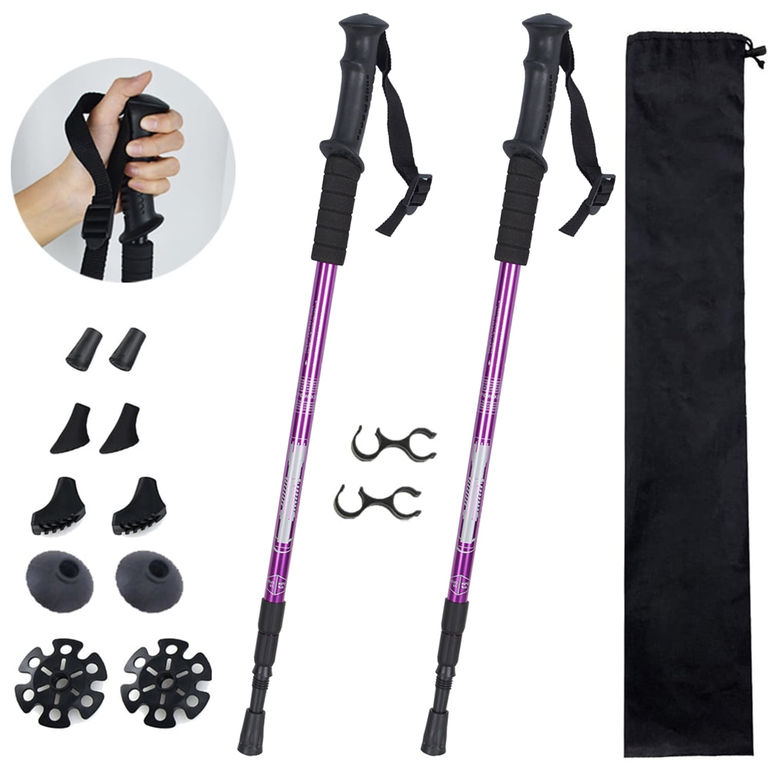 Aluminum Adustable Trekking Hiking Poles, Homeya Walking Sticks ...