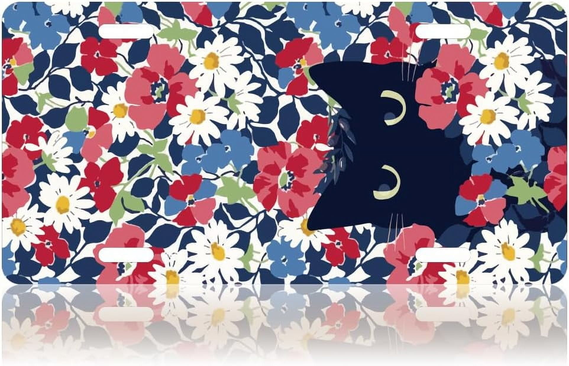 Aluminum Alloy 1 pc Flower & Black Cat License Plate Cat Front License ...