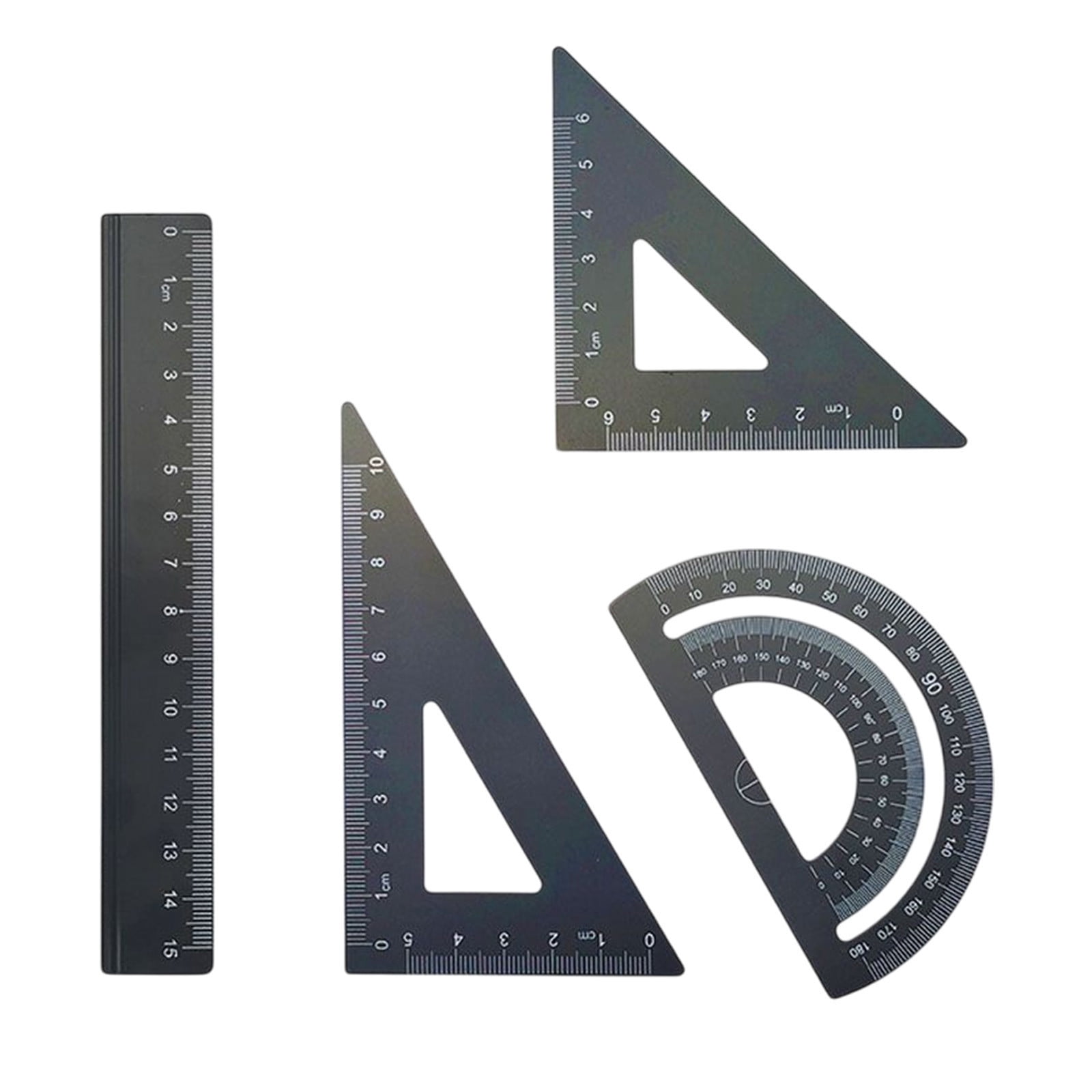 Aluminum Alloy 4-Piece Drawing Ruler Set with Protractor, Triangular ...