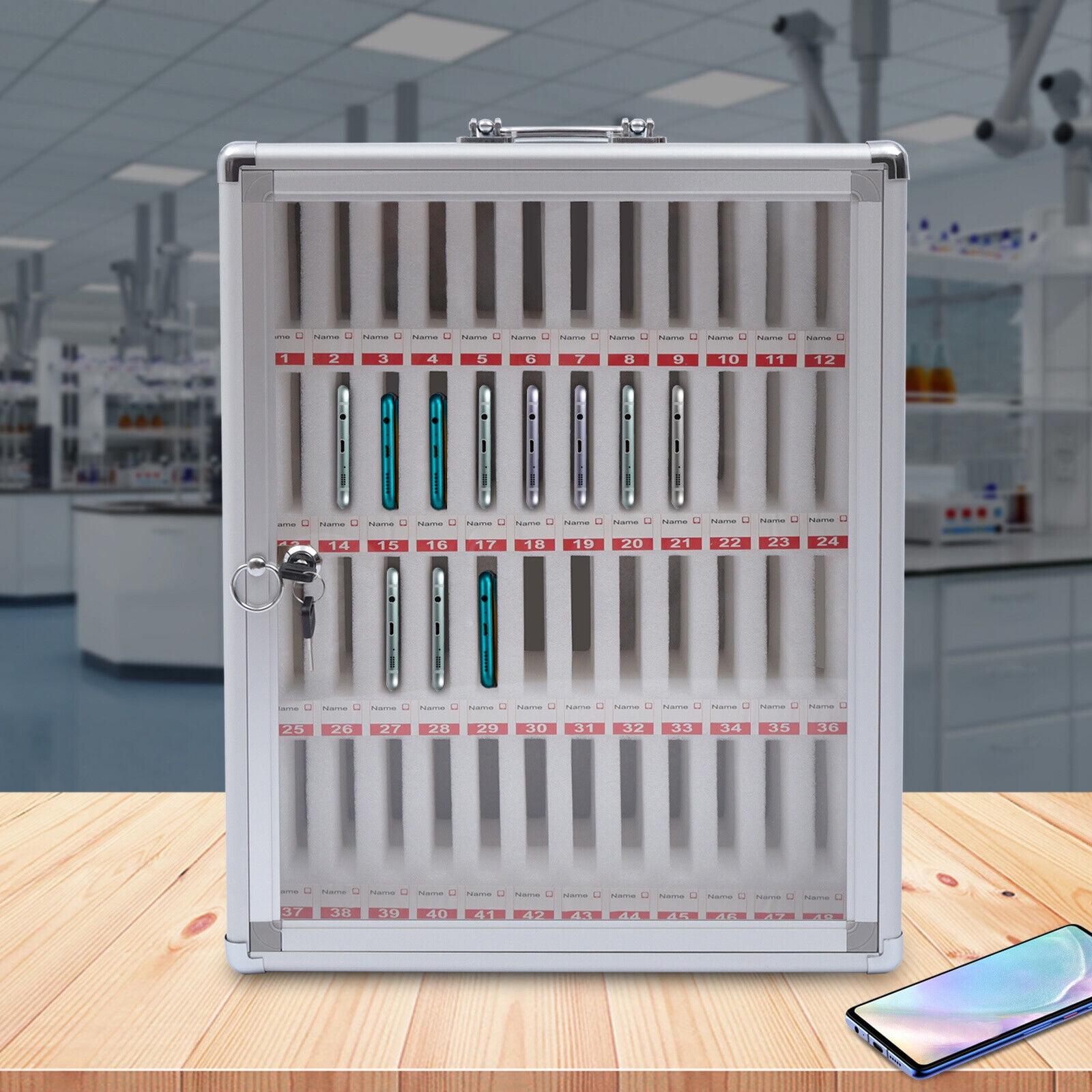 Aluminum Alloy 48-Slot Cell Phone Storage Cabinet with Acrylic Door ...