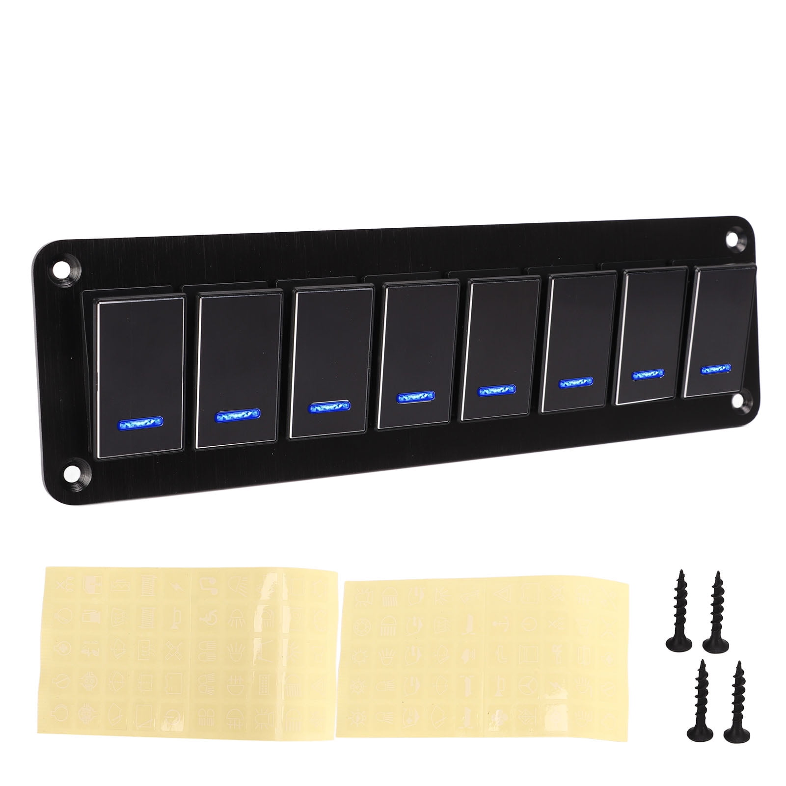 Aluminum Alloy 8 Gang Rocker Switch Panel 12/24V with Blue LED Toggle ...