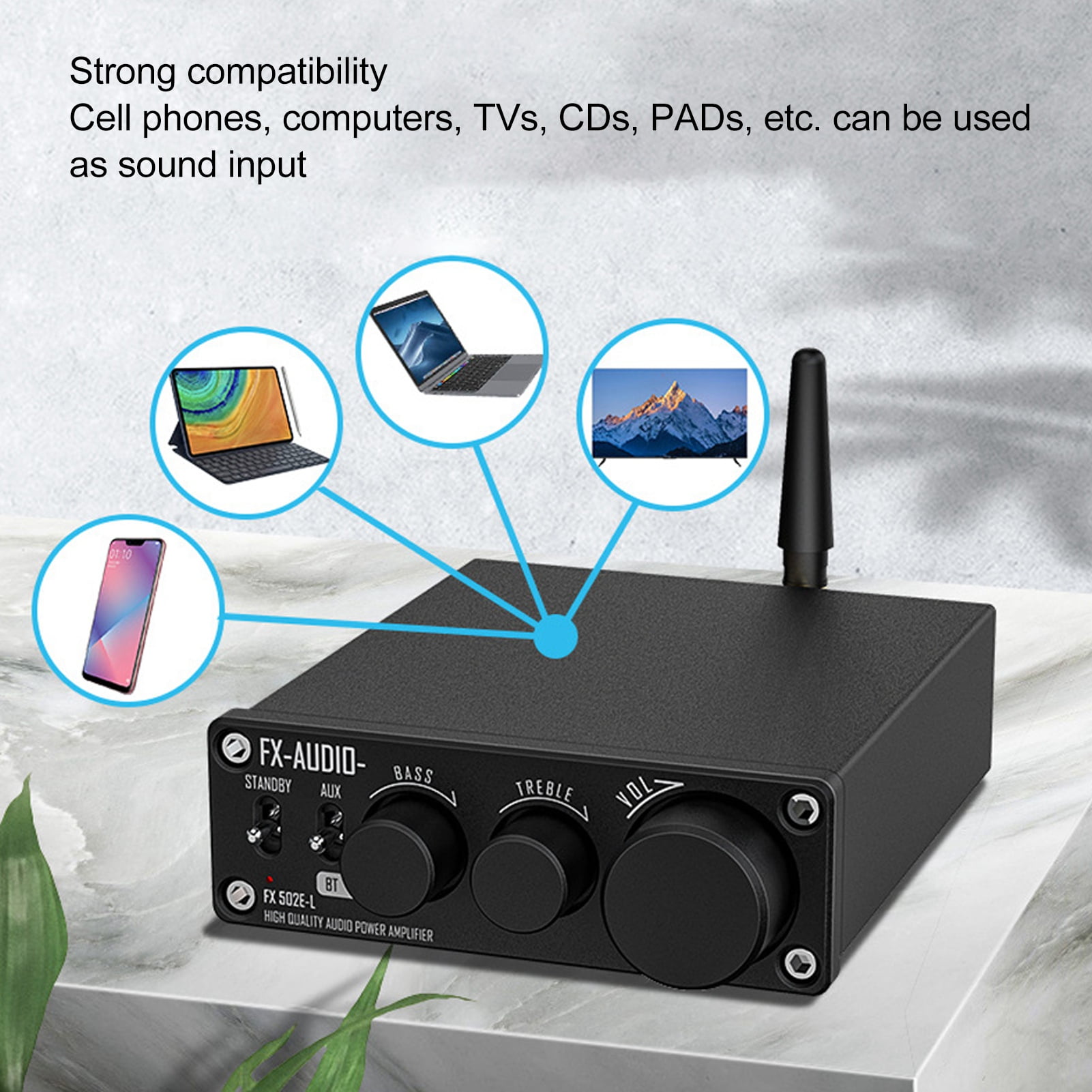 Aluminum Alloy Bluetooth Hi-Fi Audio Amp with Bass Control, 100-240V EU Plug, Home Music Power ...