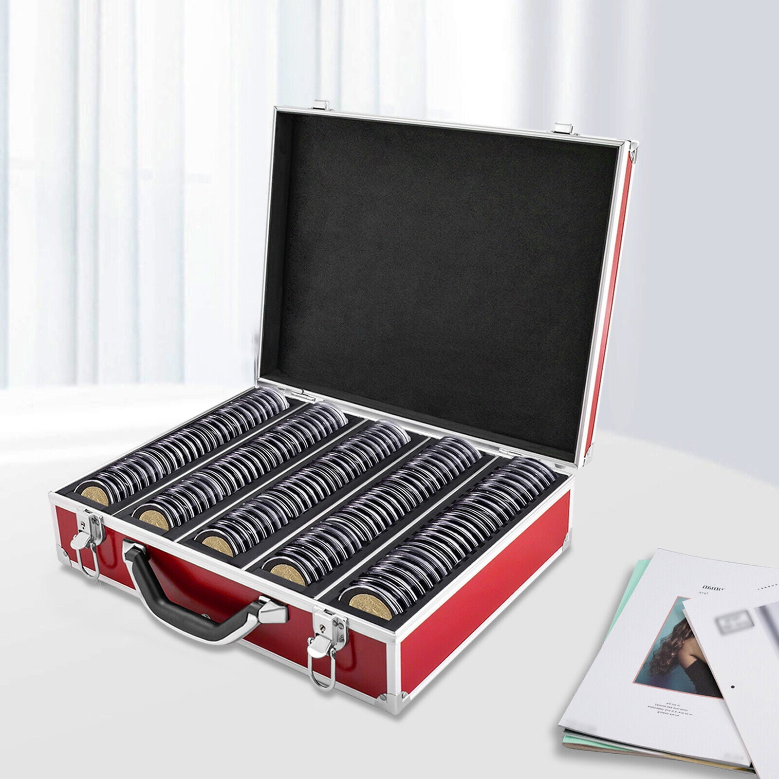Aluminum Alloy Coin Storage & Display Box Holds 100 Coins Holders Slabs ...