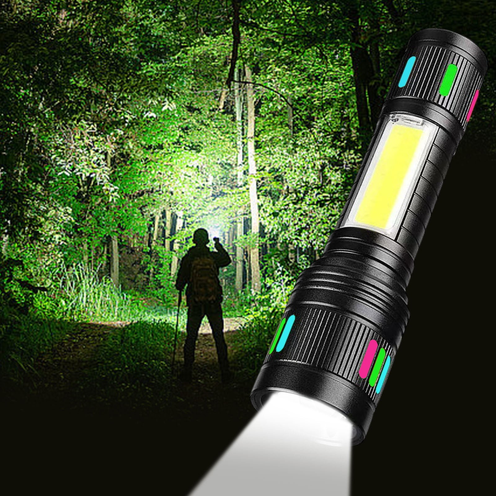 Aluminum Alloy Flashlight | Telescopic Focus | High Power LED | Color Light Effect | Type-C Fast ...