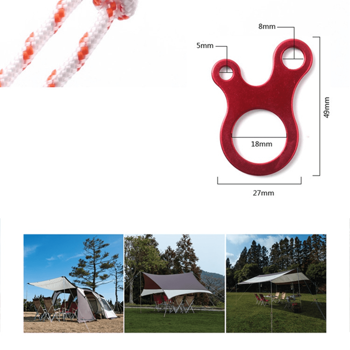 Aluminum Alloy Guyline Cord Adjuster Camping Rope Tensioner Tent Rope ...