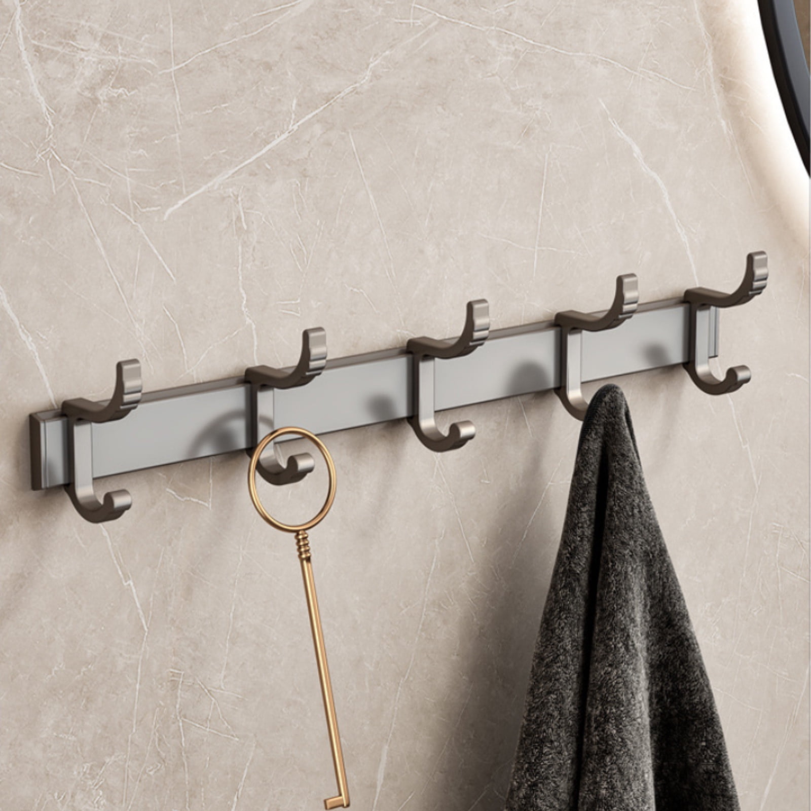 Aluminum Alloy No-Punch Bathroom Hooks, Wall-Mounted Storage Rack, 14 ...