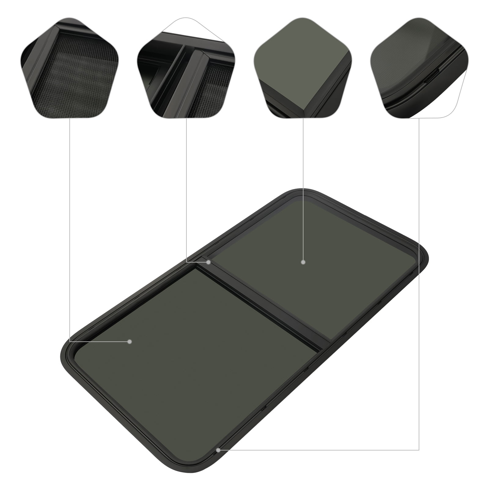 Aluminum Alloy RV Window, Horizontal Design, Tempered Black Glass with ...