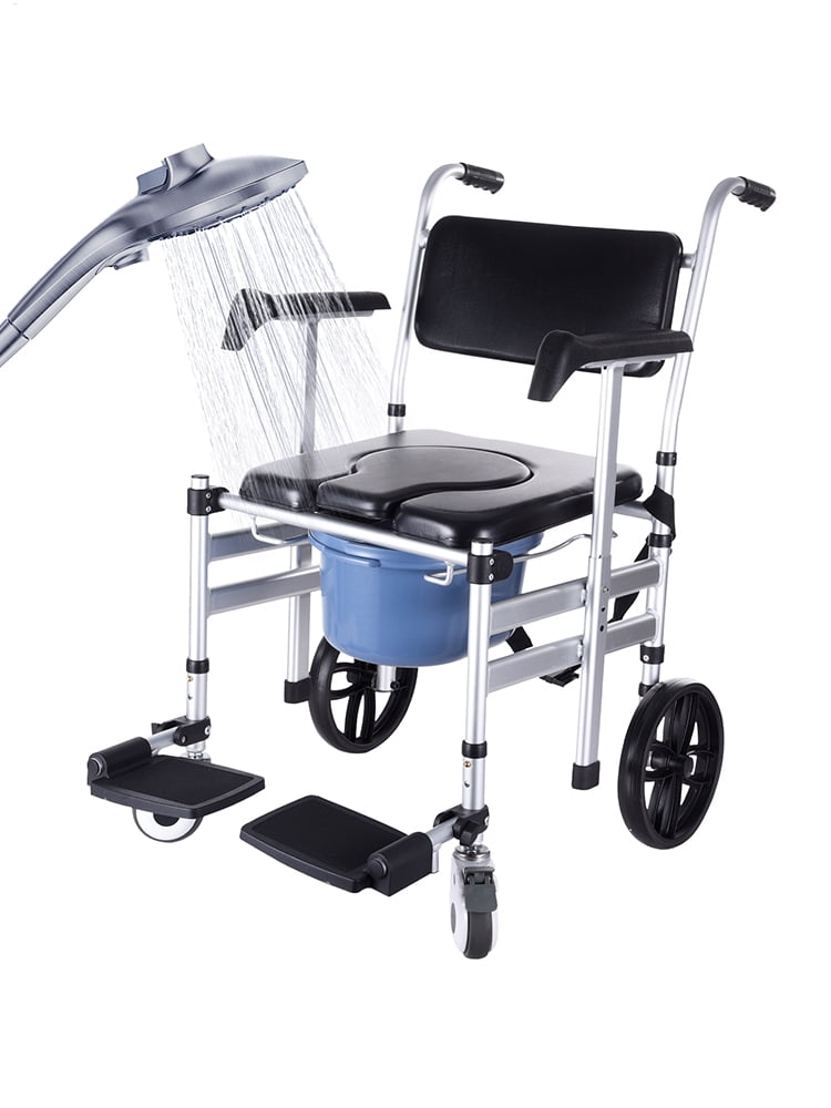 Aluminum Alloy Shower Commode Wheelchair, Rolling Foldable Commode ...