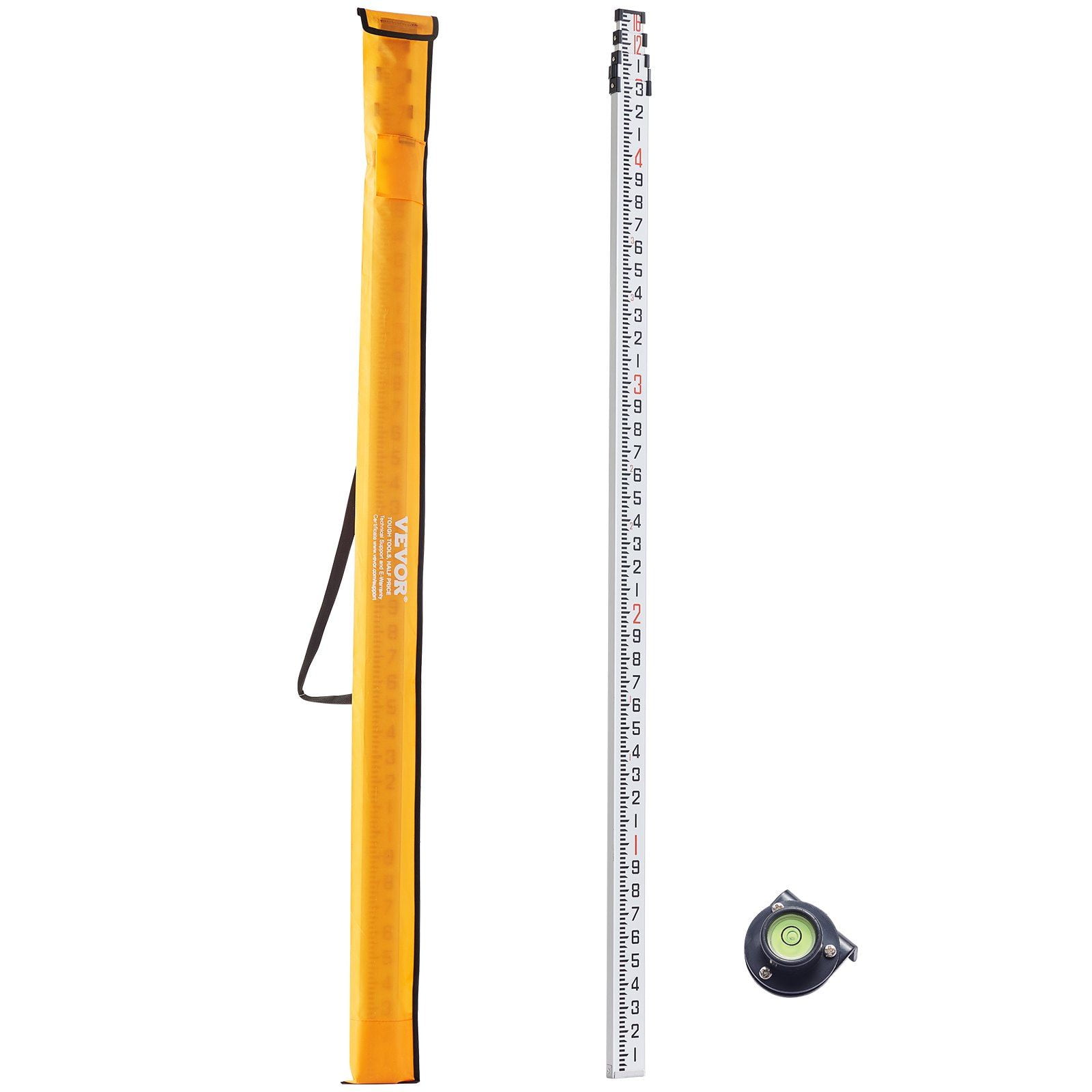 Aluminum Alloy Survey Rod 16-Feet, Telescopic Measuring Stick w/ Bubble ...