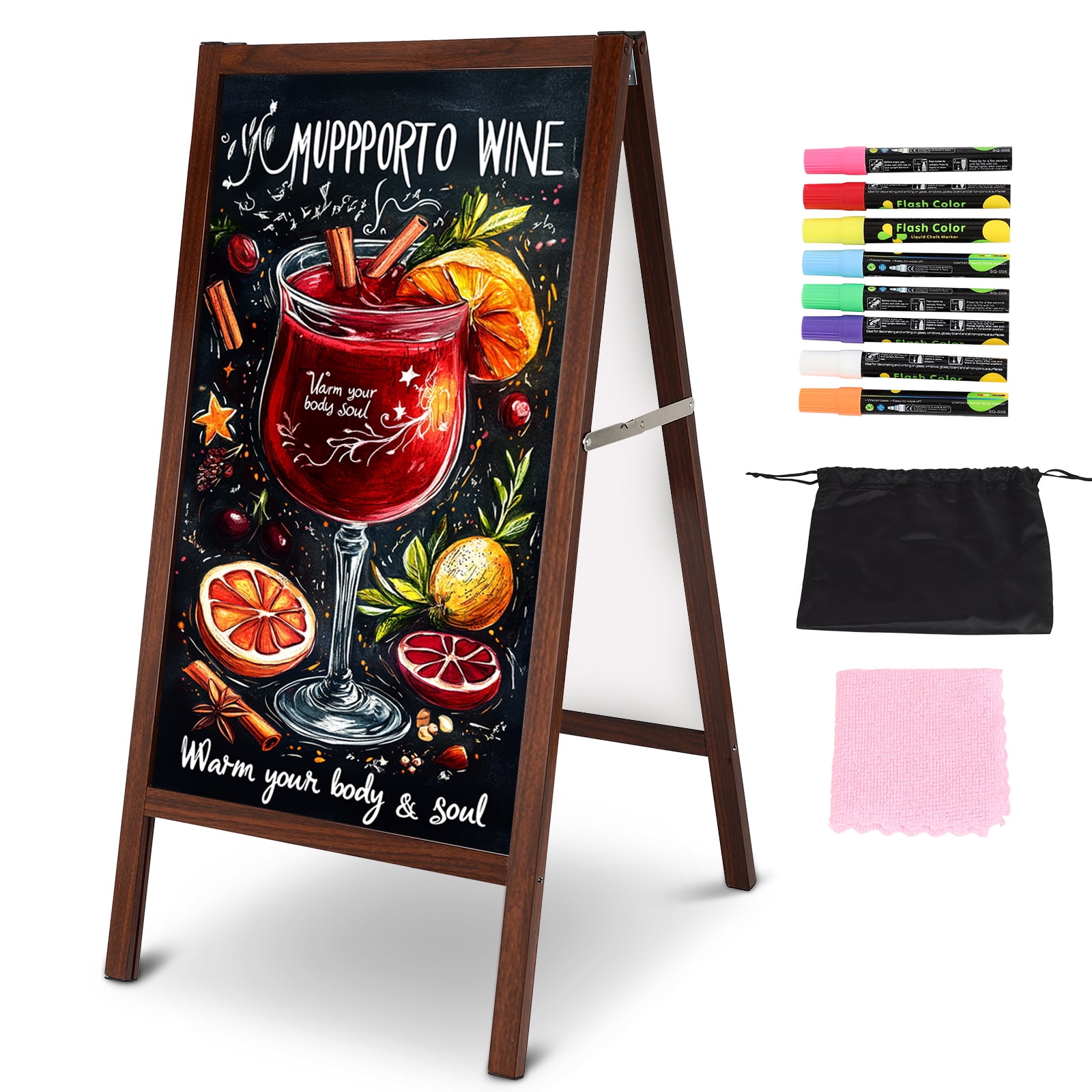 Aluminum Alloy Wood Grain Chalkboard, A Frame Sign Chalk Board, Double ...