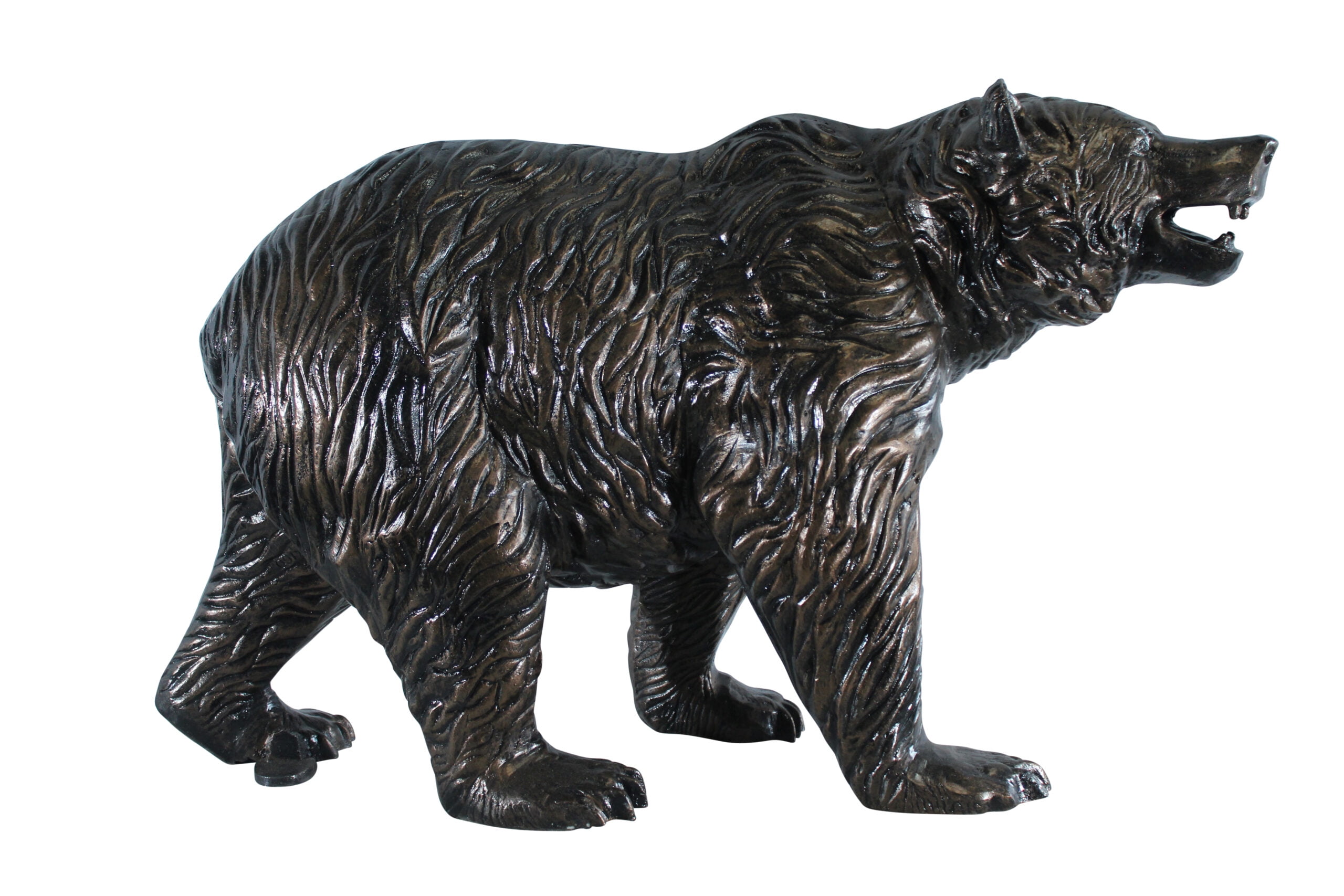 Nifao Aluminum Bear Statue with Open Mouth and Textured Fur Finish ...