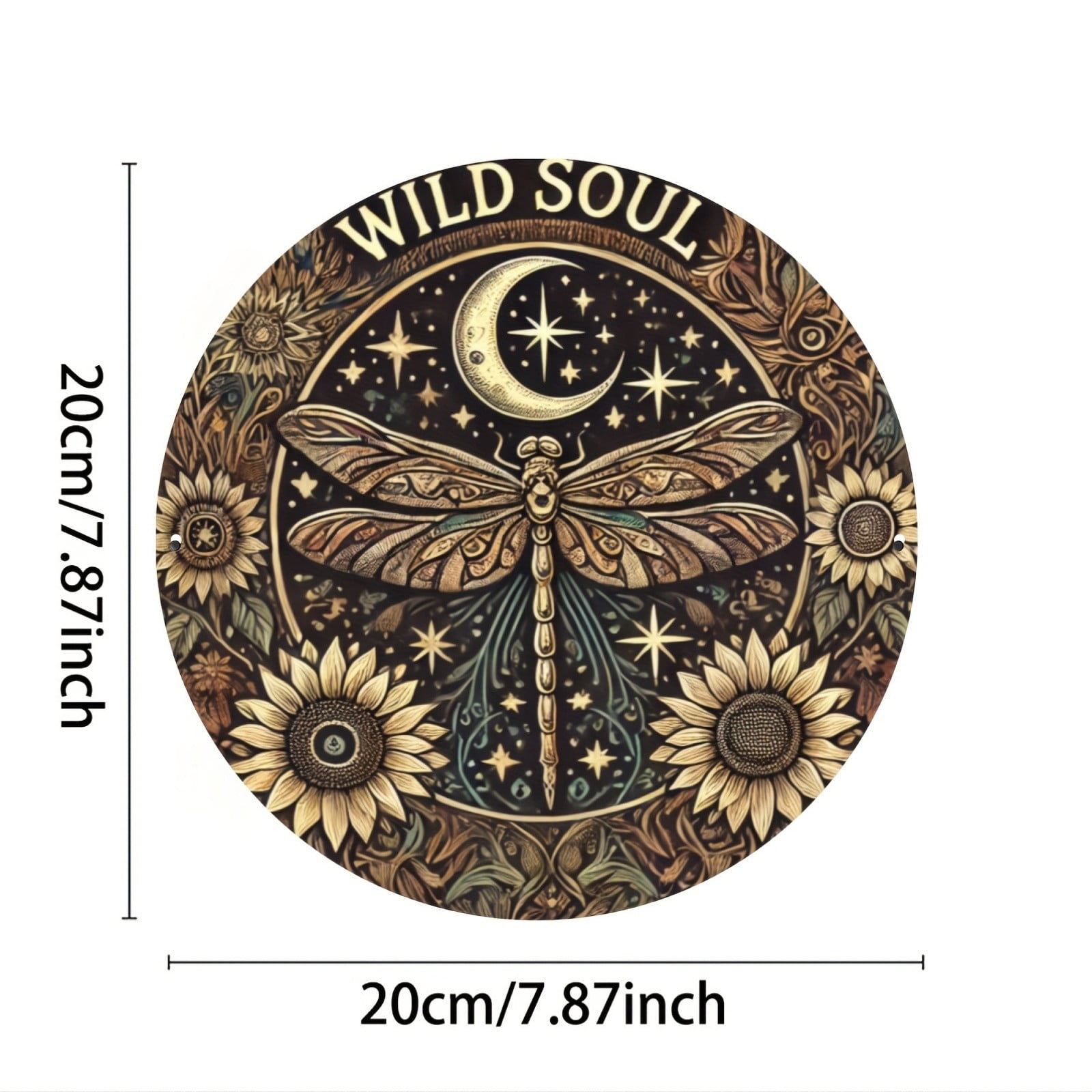 Aluminum Bohemian Dragonfly & Moon Vintage Round Sign - Tin Metal Signs ...