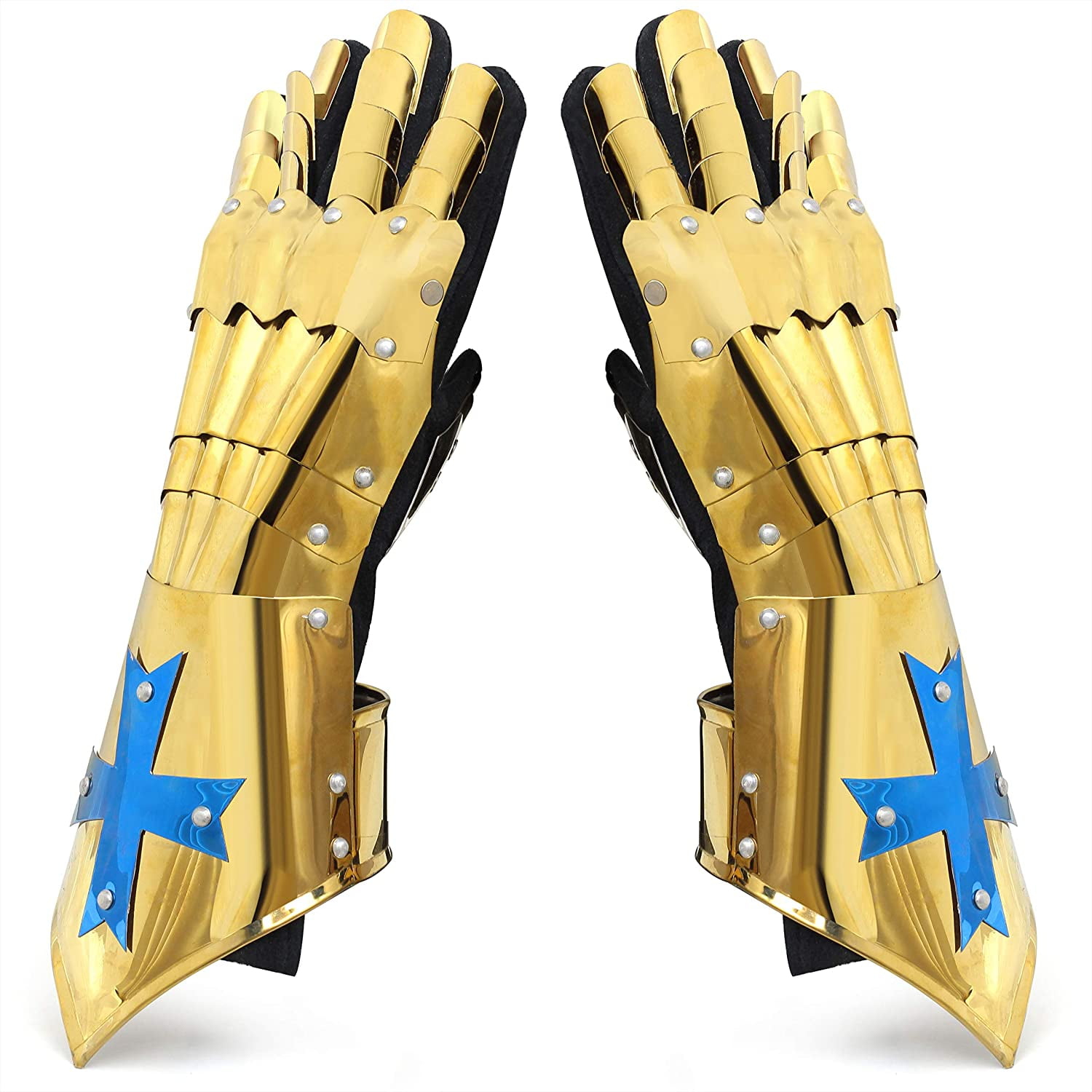Aluminum Brass Plated Medieval Gloves Gauntlets With Blue Christ Mark ...