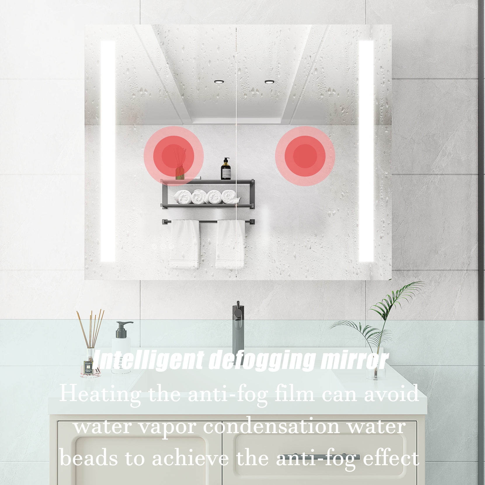 Aluminum Cabinet with Anti - Fog Mirror | Recessed Mount in Bathroom ...