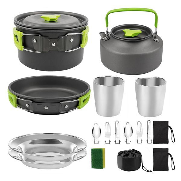 Aluminum Camping Pot Set With Stainless Steel Cutlery, Portable Pot Set ...
