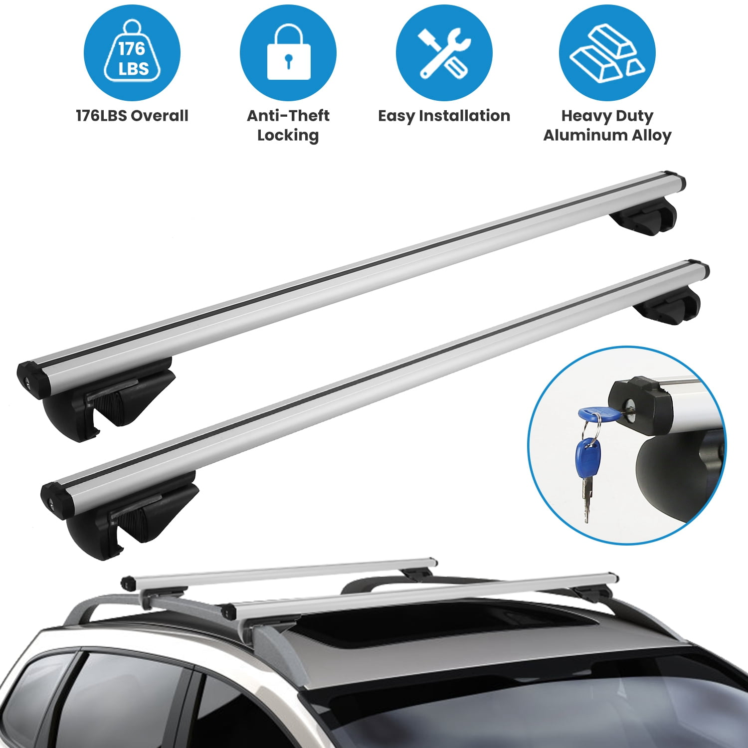 Aluminum Car Roof Rack Cross Bars w/ 176lbs Max Load Cargo Carrier ...