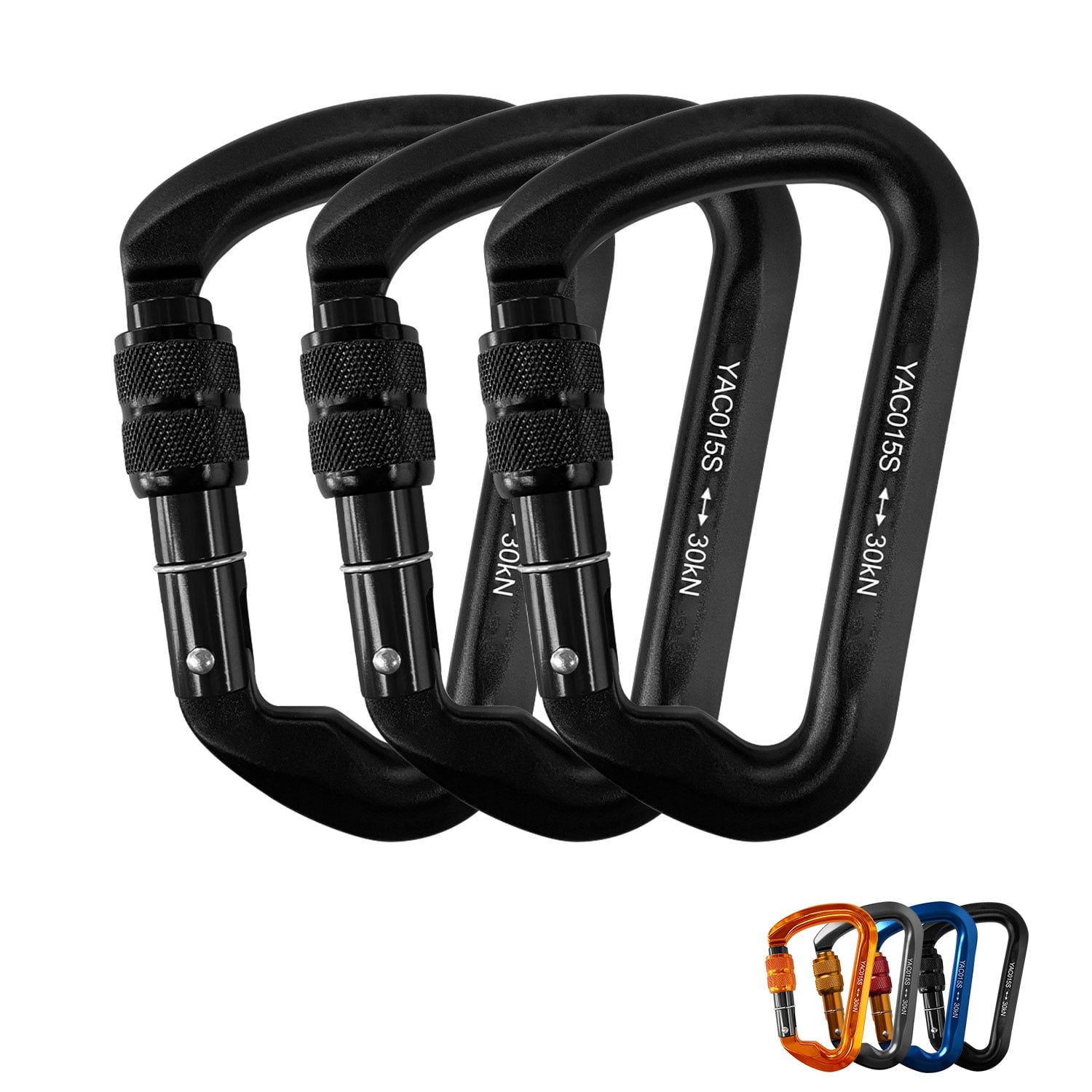 Aluminum Carabiner Clip, Heavy Duty Carabiners with Screw Gate 30kN D ...