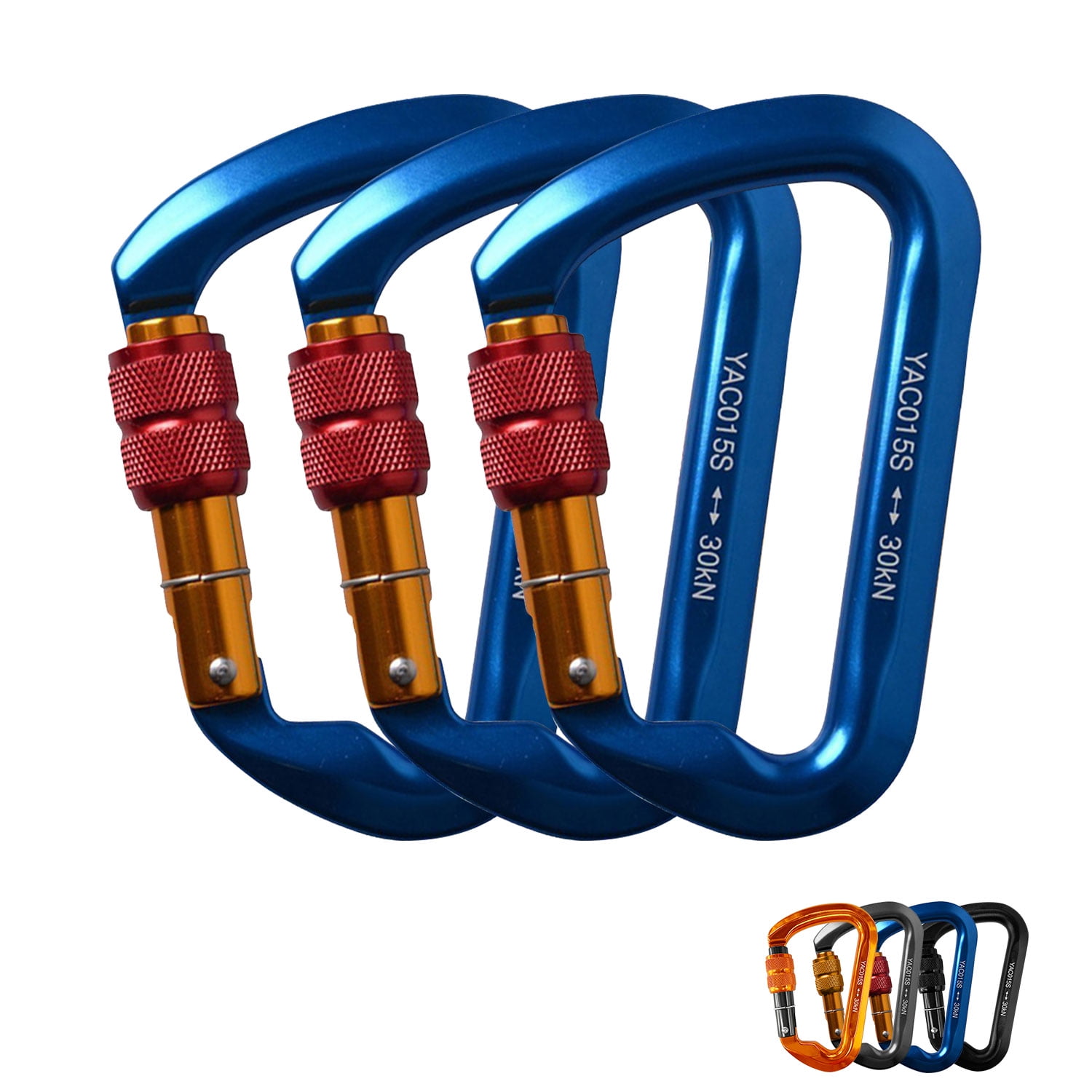 Aluminum Carabiner Clip, Heavy Duty Carabiners with Screw Gate 30kN D ...