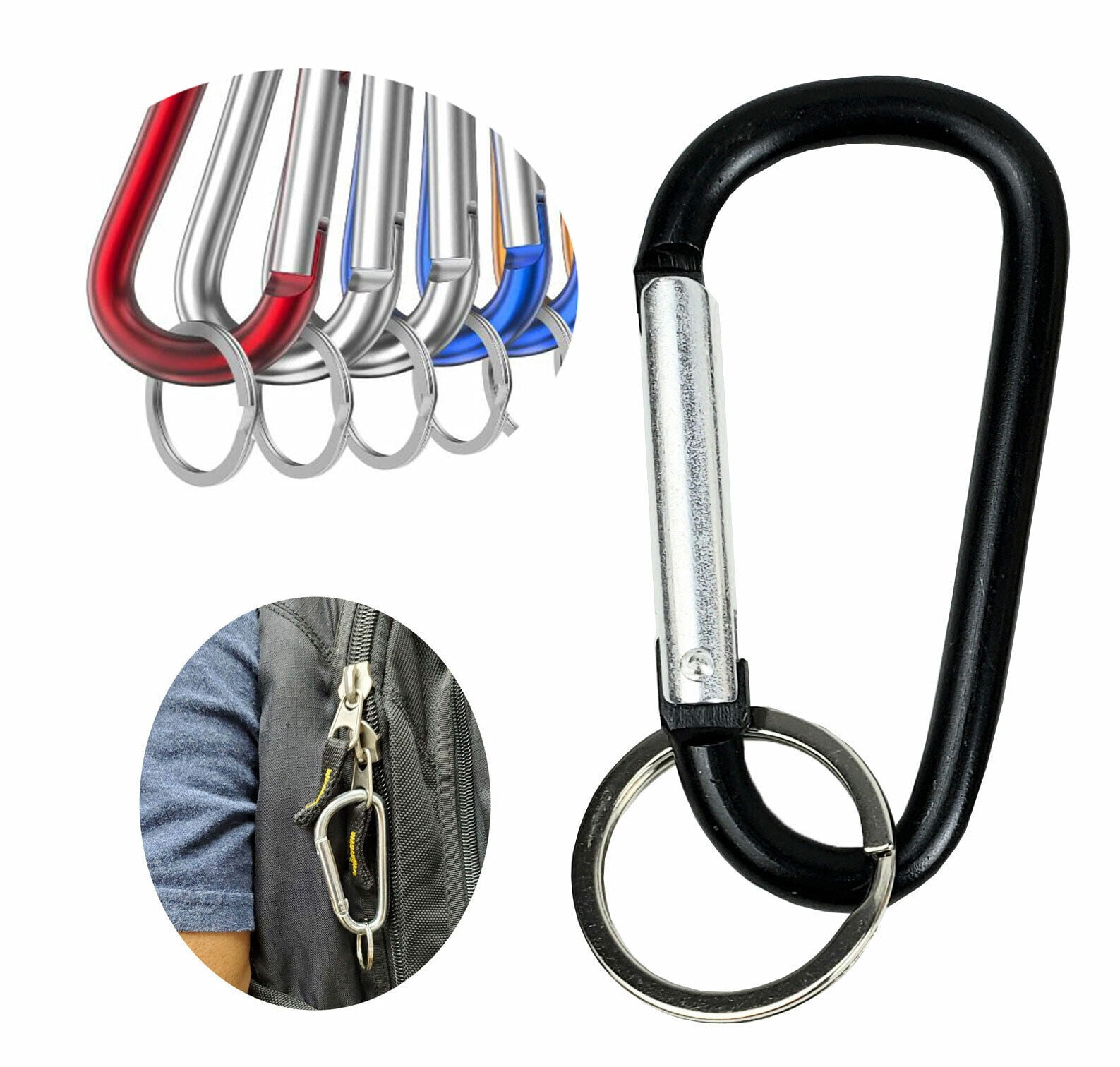 Aluminum Carabiners D-Ring Key Chain Snap Clip Hook Assorted Colors 6pcs 2.8" - Walmart.com