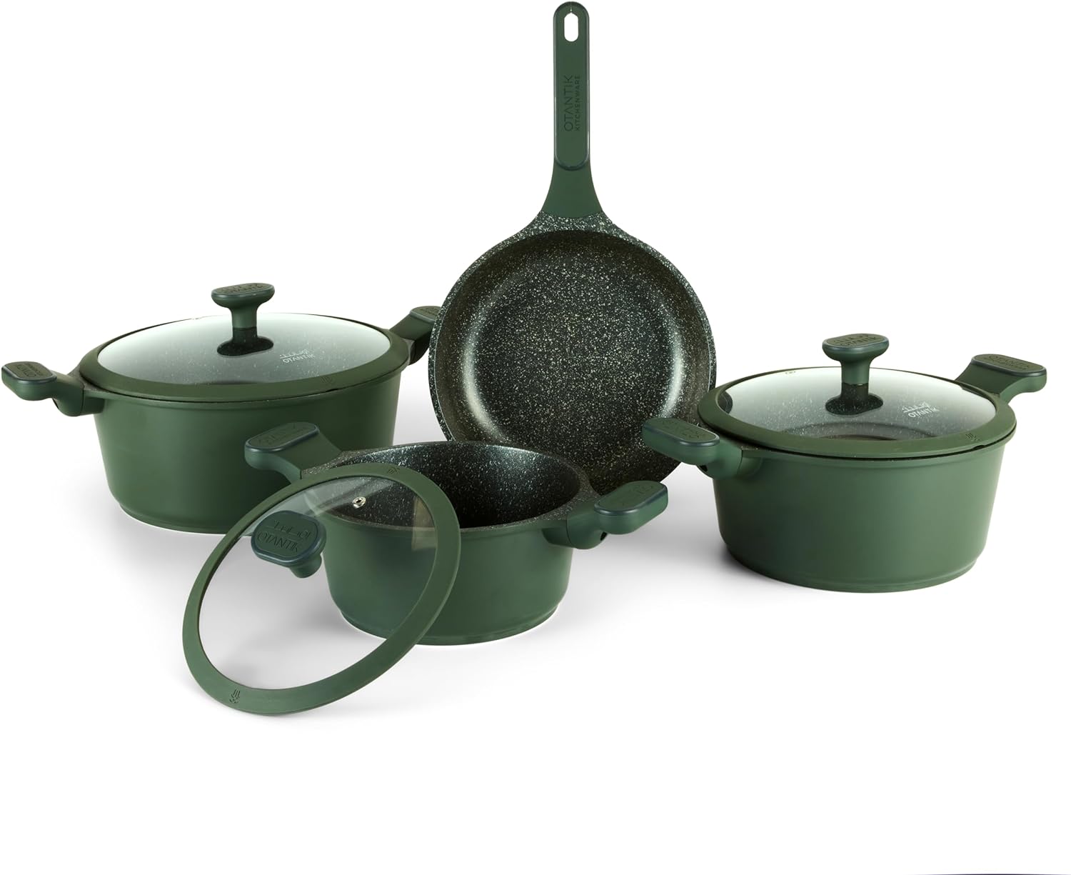 Aluminum Cast Cookware Set (7 Piece) Ceramic Marble Coating, Pots, Pans ...