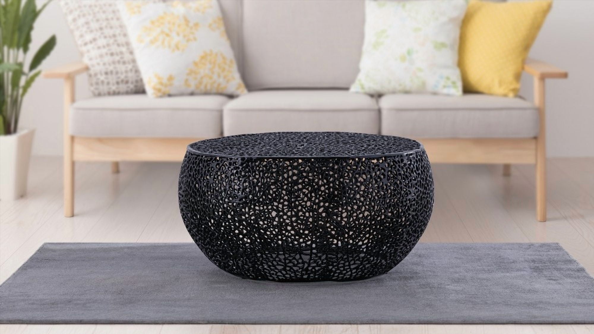 Aluminum Casted Frame & Sleek Design Round Coffee Table - Black ...