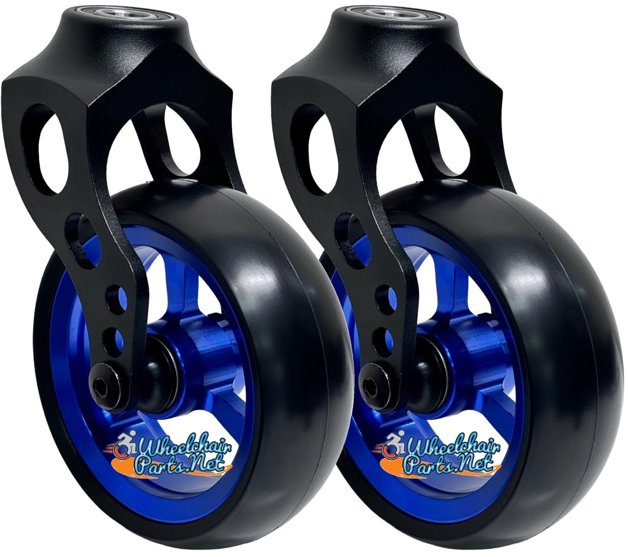 Aluminum Caster Fork Assembly With 4x1.40 Soft Roll Caster-Blue Rim ...