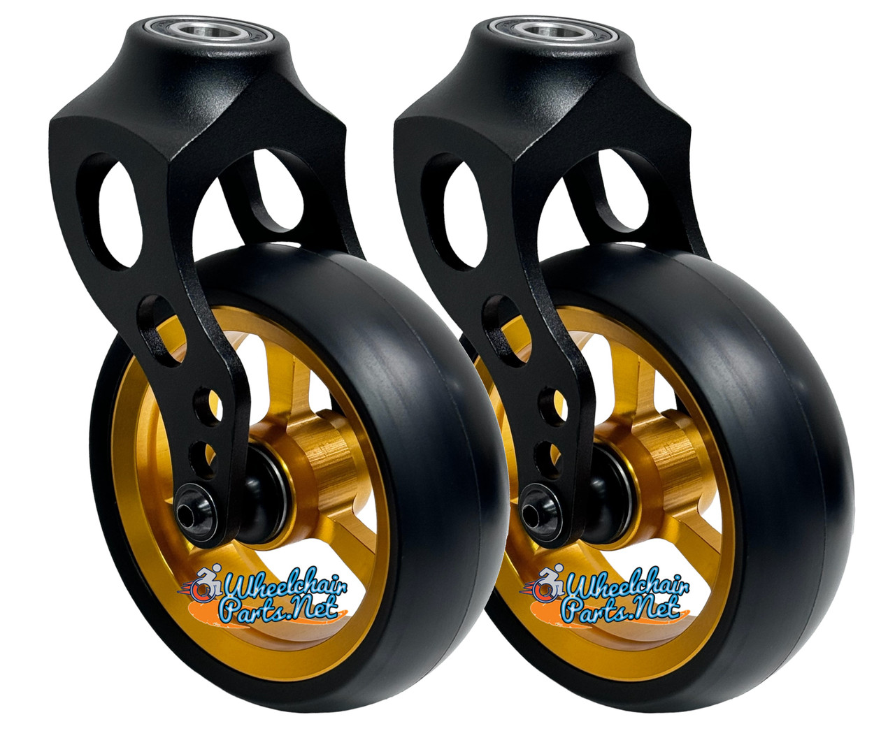 Aluminum Caster Fork Assembly With 4x1.40 Soft Roll Caster-Gold Rim ...