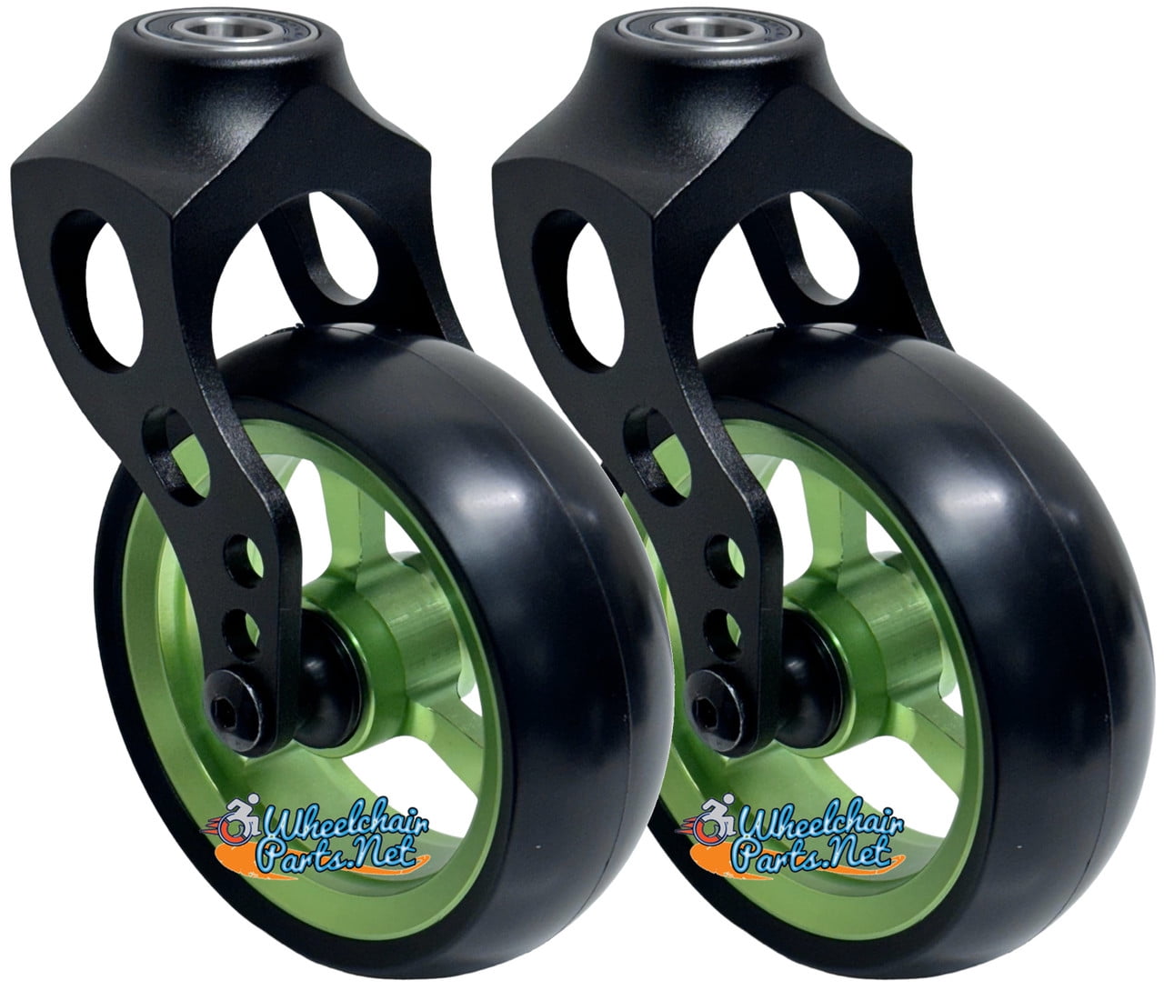 Aluminum Caster Fork Assembly With 4x1.40 Soft Roll Caster-Green Rim ...