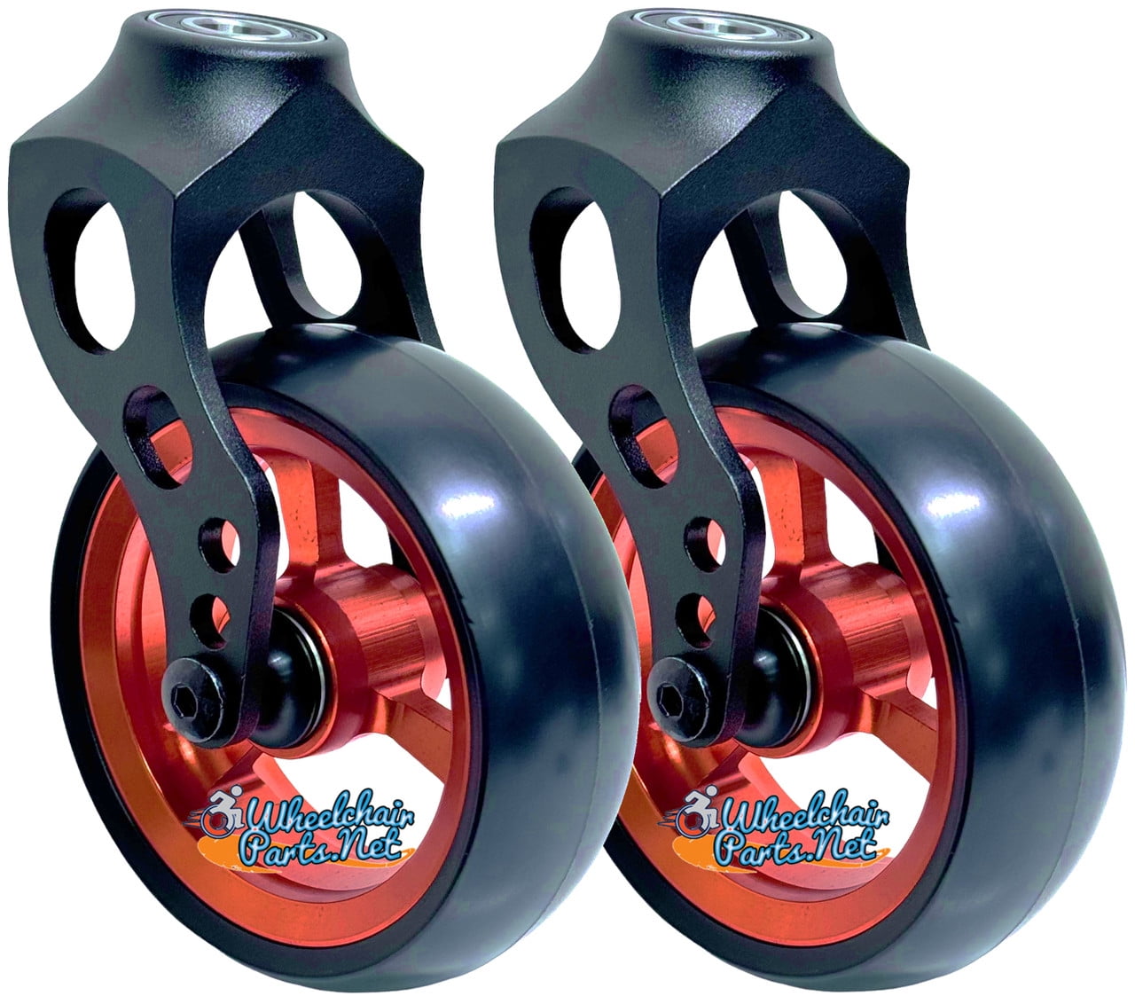 Aluminum Caster Fork Assembly With 4x1.40 Soft Roll Caster-Orange Rim ...