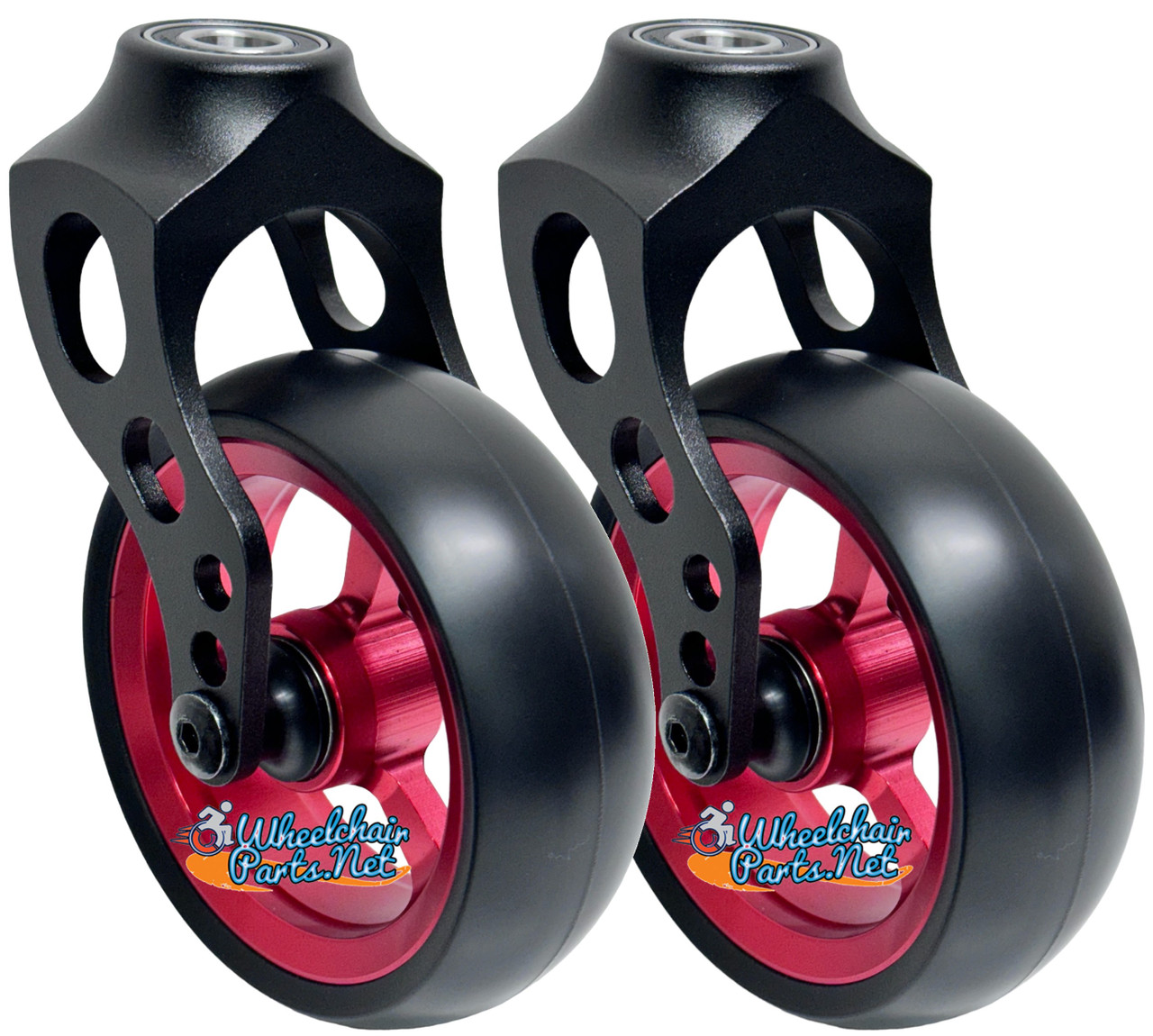 Aluminum Caster Fork Assembly With 4x1.40 Soft Roll Caster-Red Rim ...