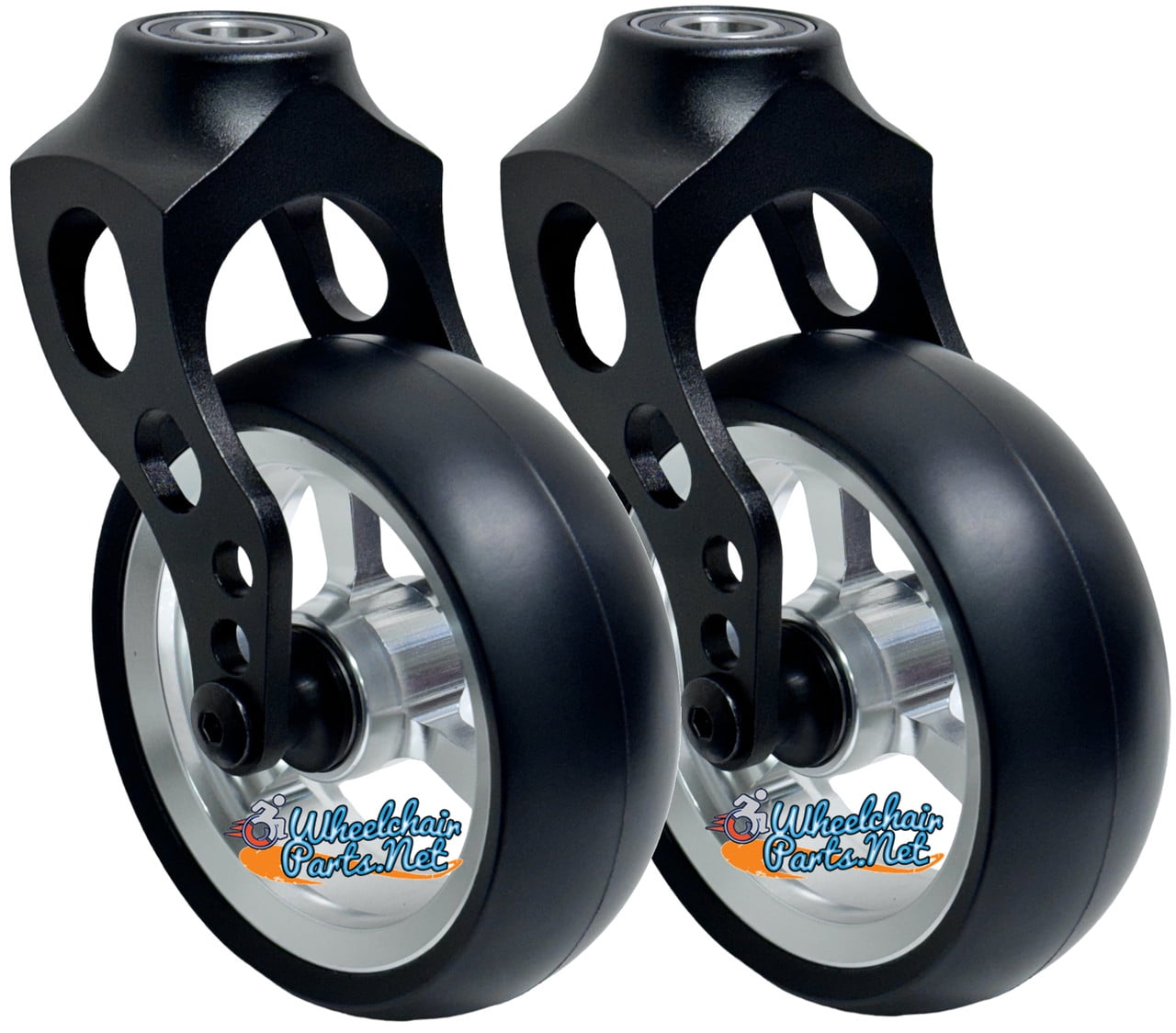 Aluminum Caster Fork Assembly With 4x1.40 Soft Roll Wheel-Silver Rim ...