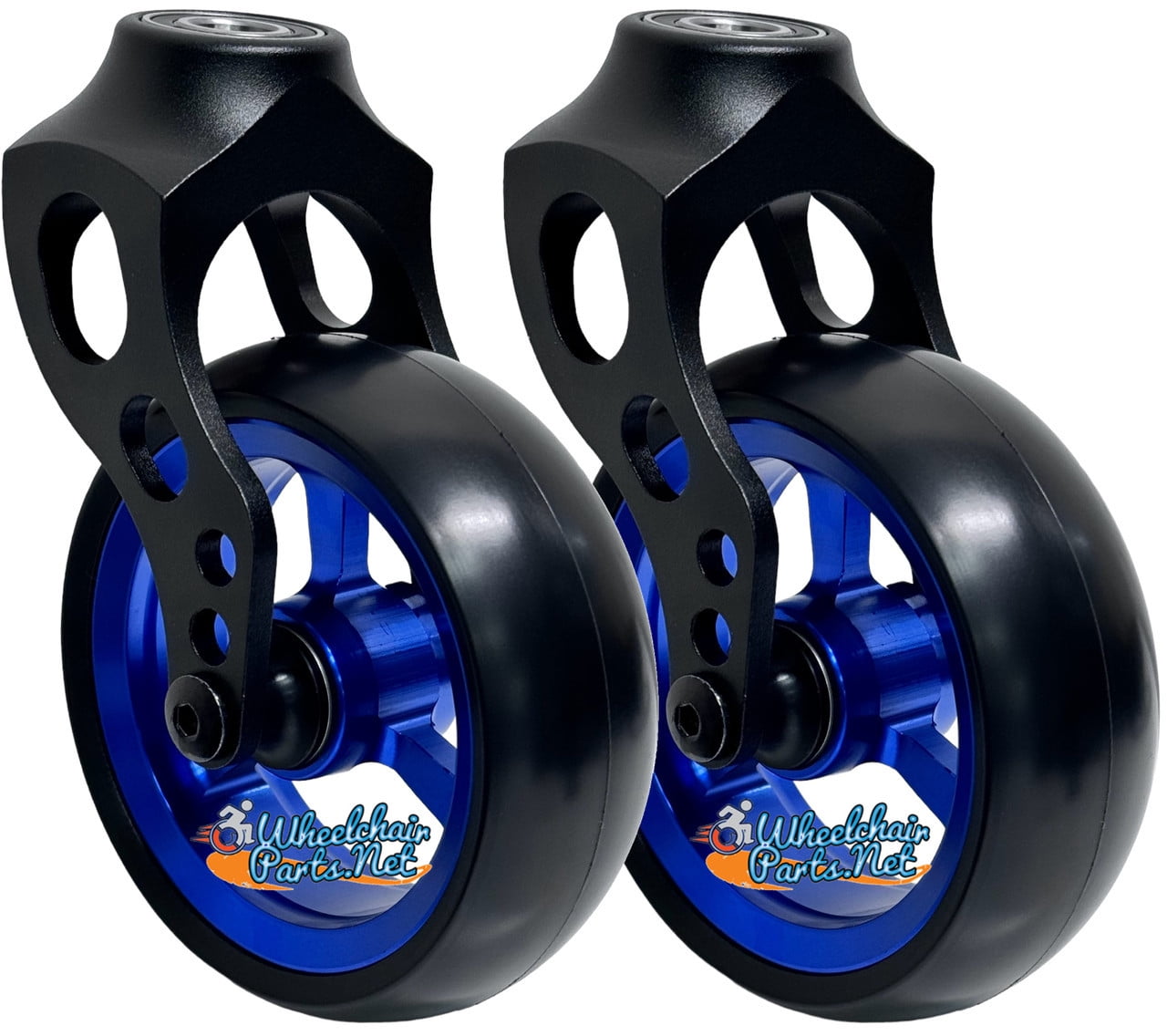 Aluminum Caster Fork Assembly With 5x1.40 Soft Roll Caster-Blue Rim ...