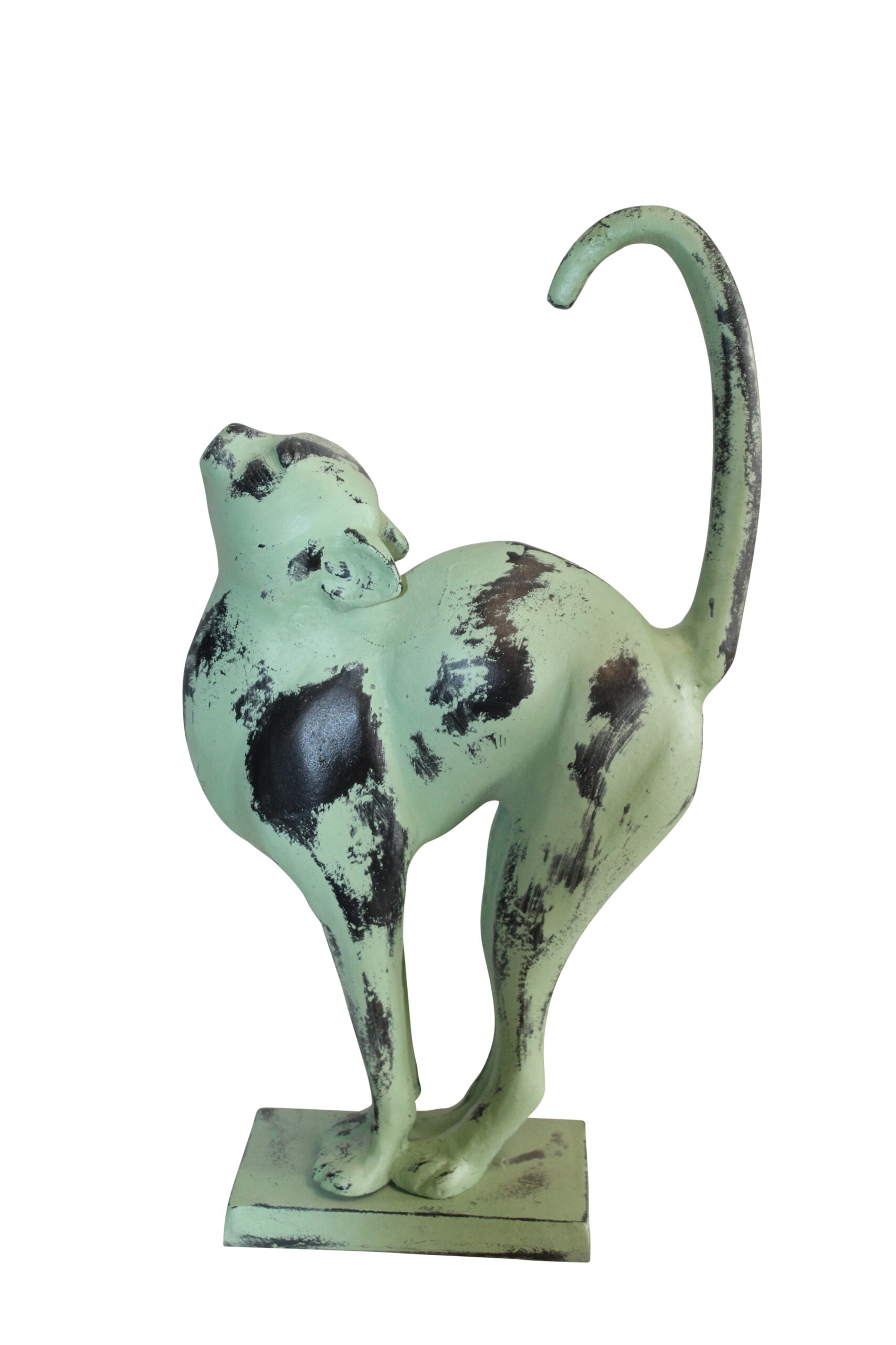 Aluminum Cat Statue With Green Patina Finish, Timeless Elegance 11" x 5 ...