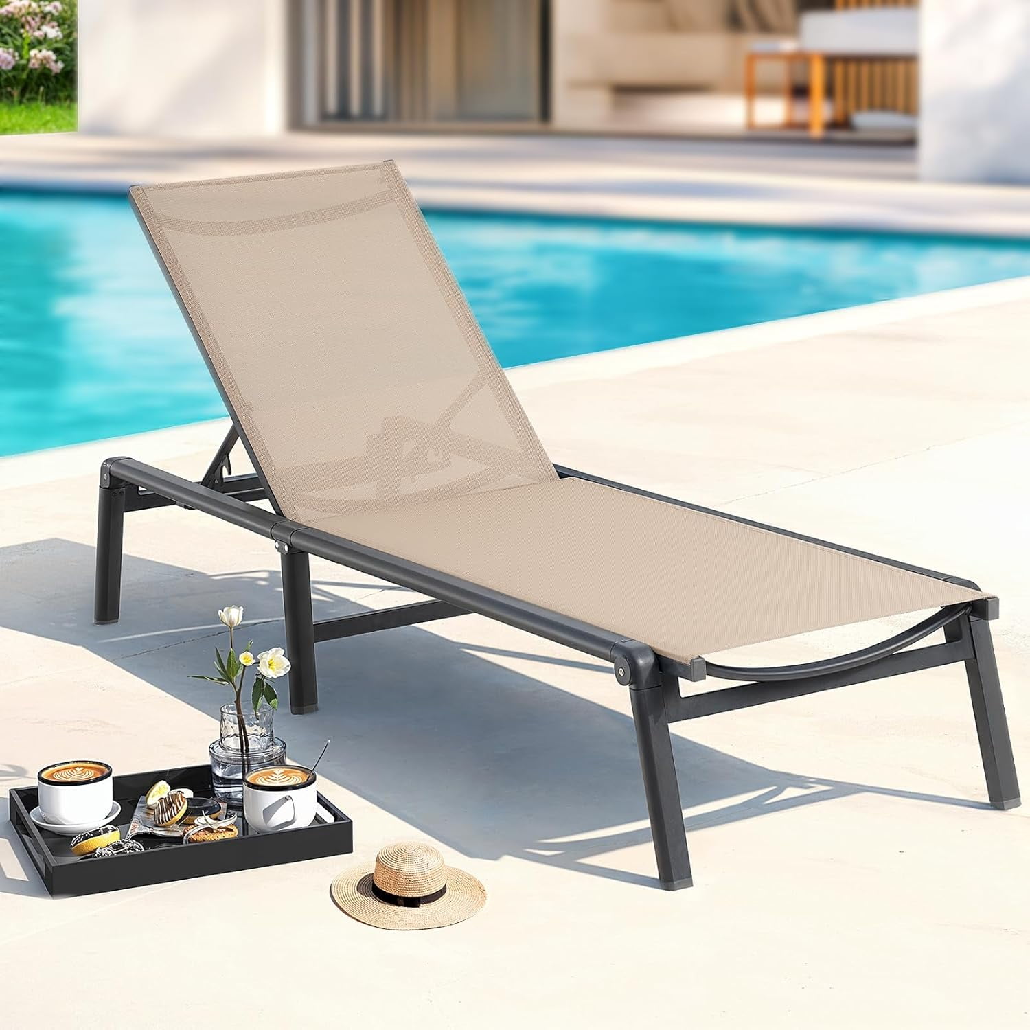 Aluminum Chaise Lounge Chair Outdoor, Foldable & Assembly Free Outdoor ...