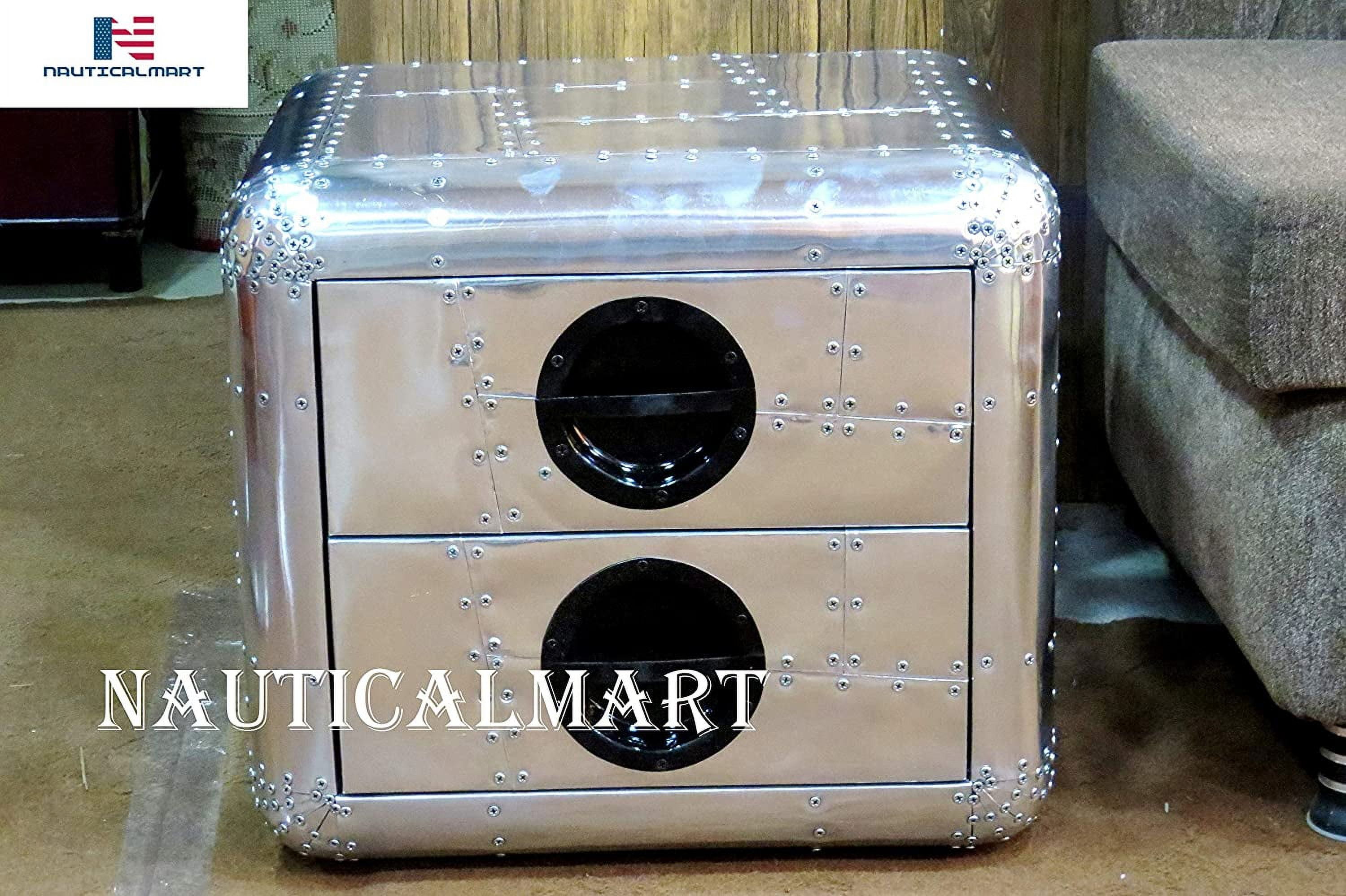 Aluminum Coffee Table Bedside Night Stand with Storage Drawers Aviator ...