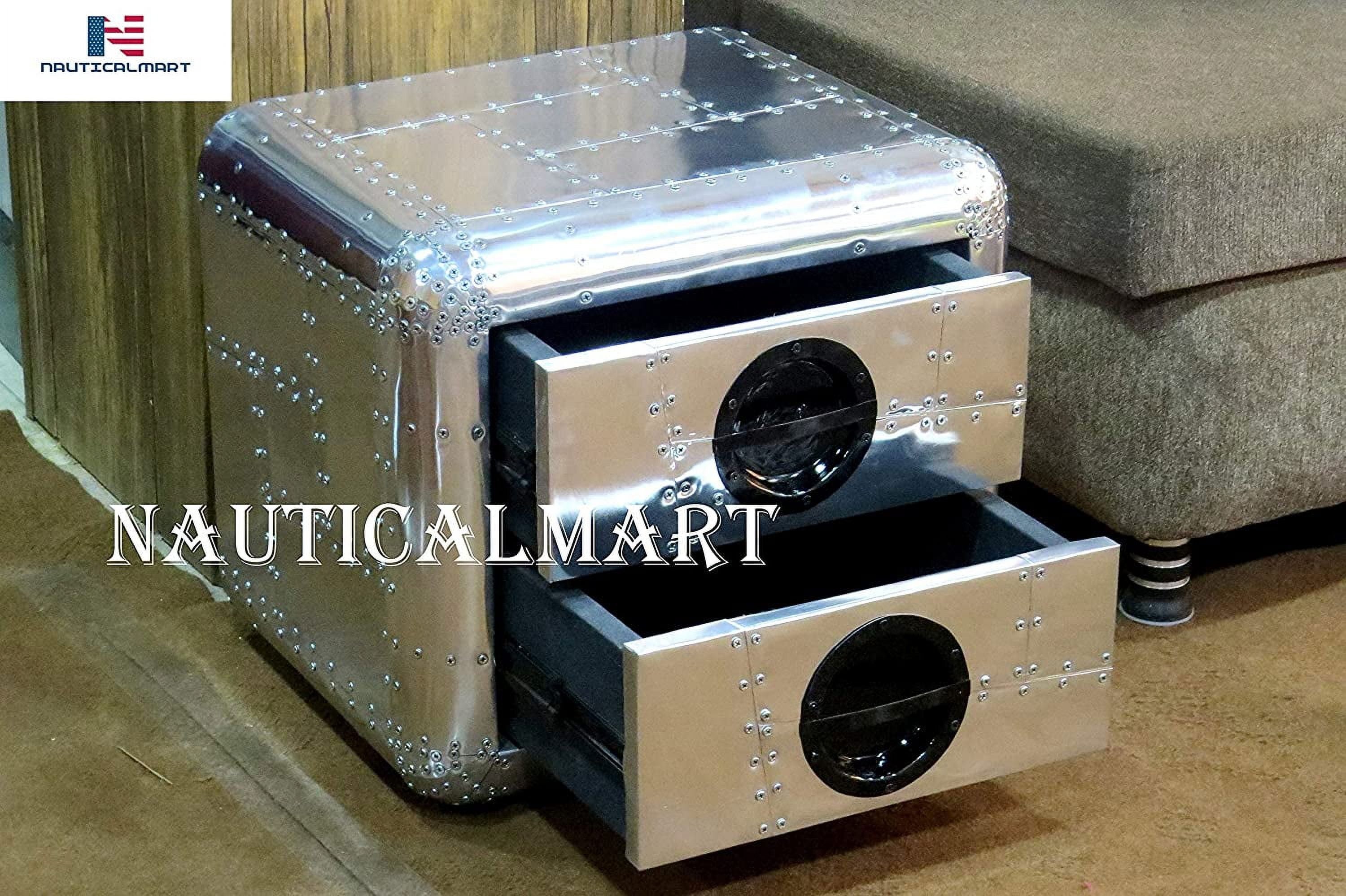 Aluminum Coffee Table Bedside Night Stand with Storage Drawers Aviator ...