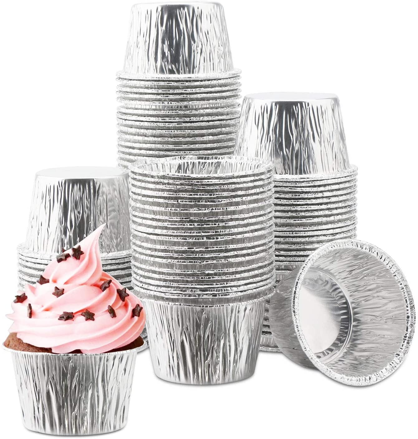 Aluminum Cupcake Liner, 3.5 Ounce 100Pcs Disposable Aluminum Foil ...