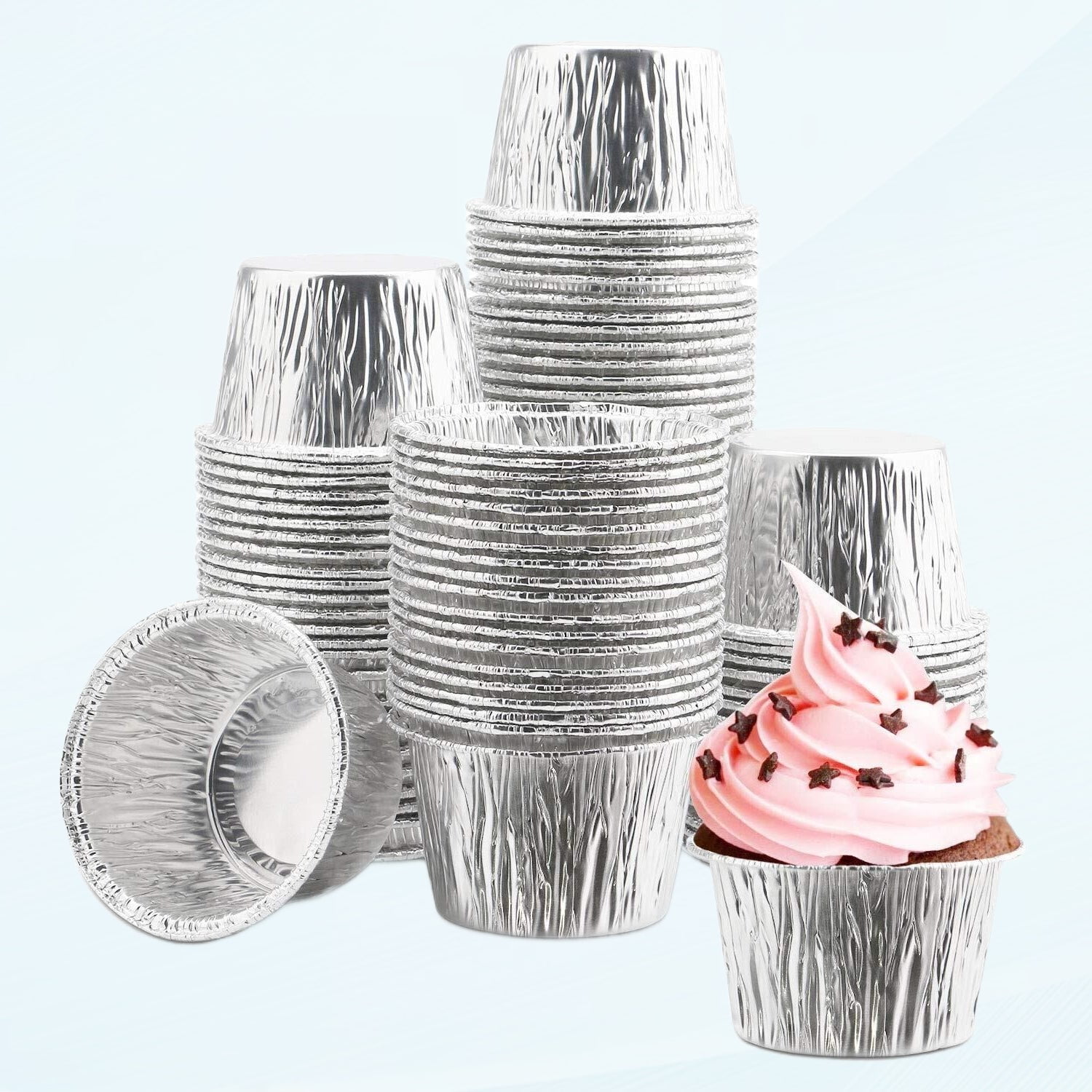 Aluminum Cupcake Liner, Easy Disposable Aluminum Foil Baking Cups 3.5 Ounce 100Pcs, Muffin ...