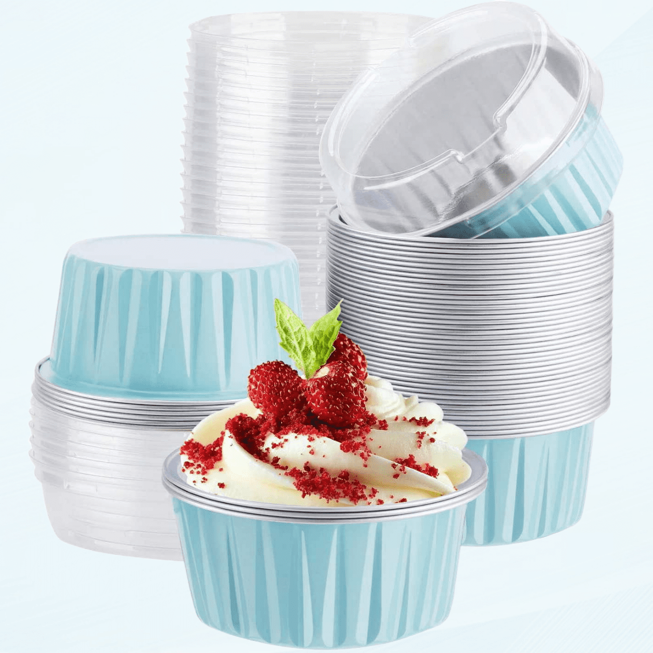 Aluminum Cups with Lids, 50pcs 5oz 125ml Foil Cupcake Baking Cups ...