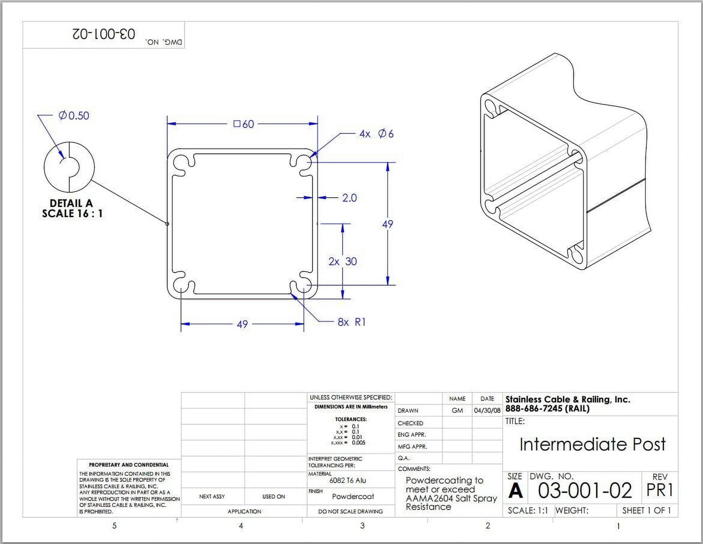 Aluminum Deck Mount Stair Intermediate Post Without Holes (Undrilled ...