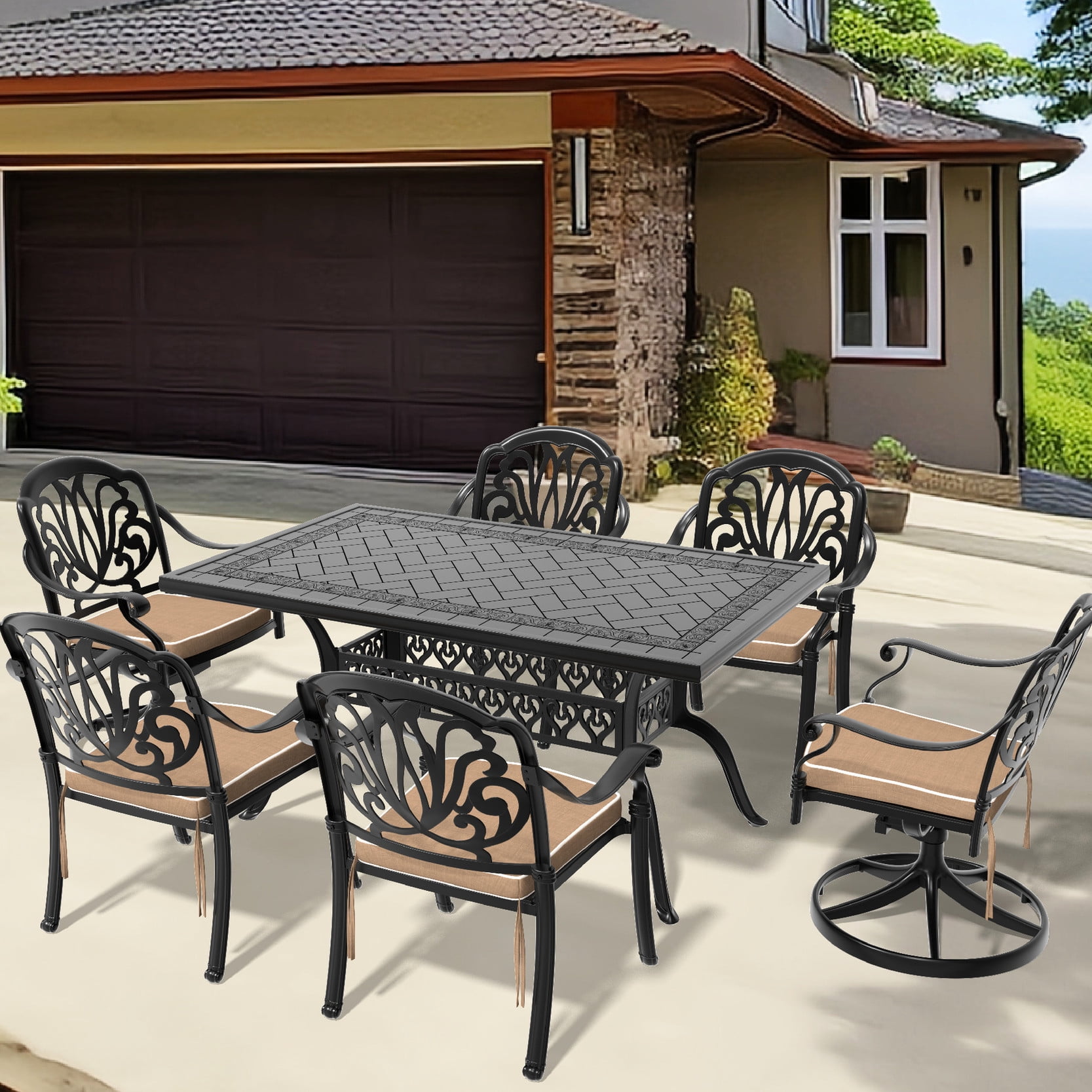 Aluminum Dining Set with 6 Seats / High Comfort Seats and Backrests ...