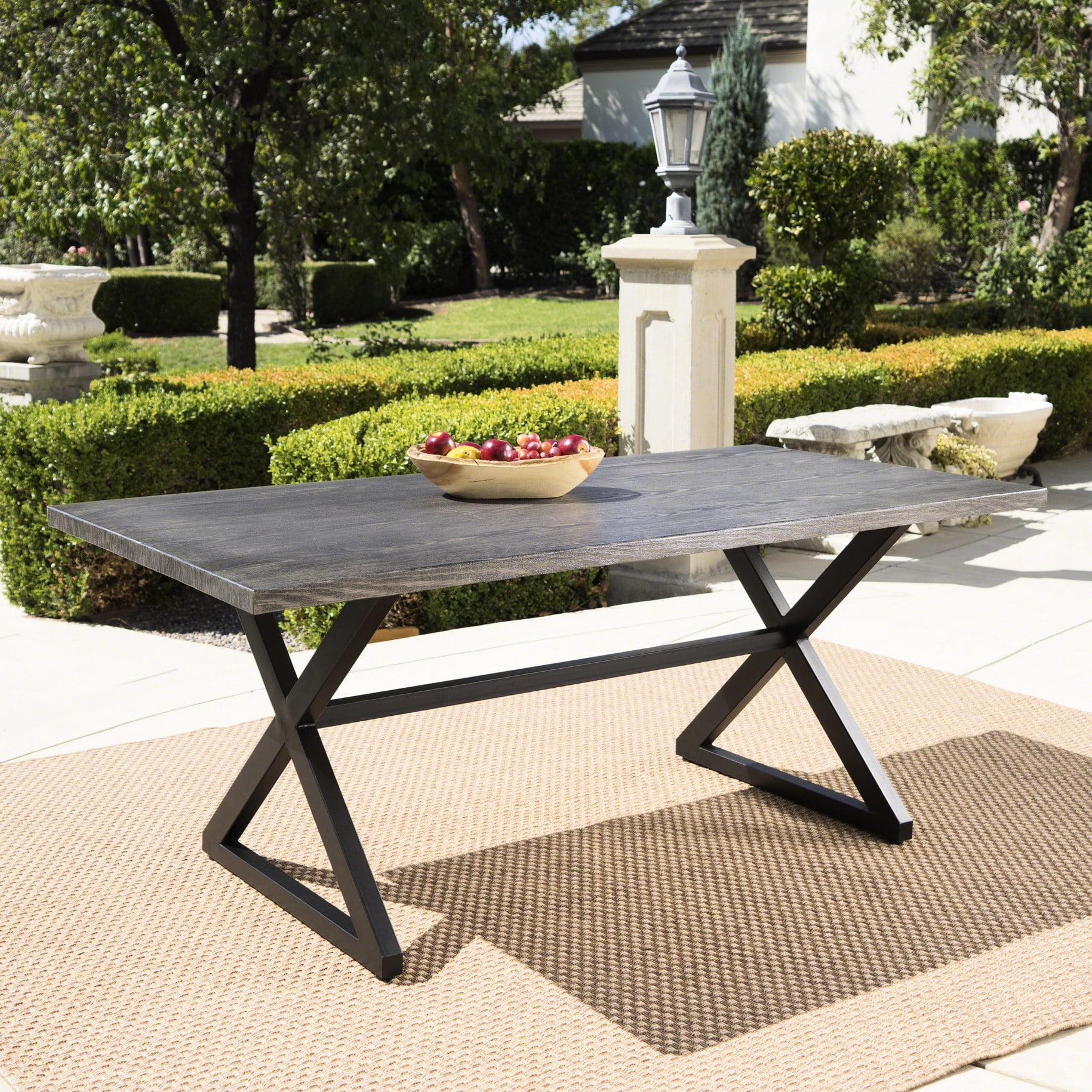 Aluminum Dining Table with Grey Black Steel Frame Outdoor Patio Big ...